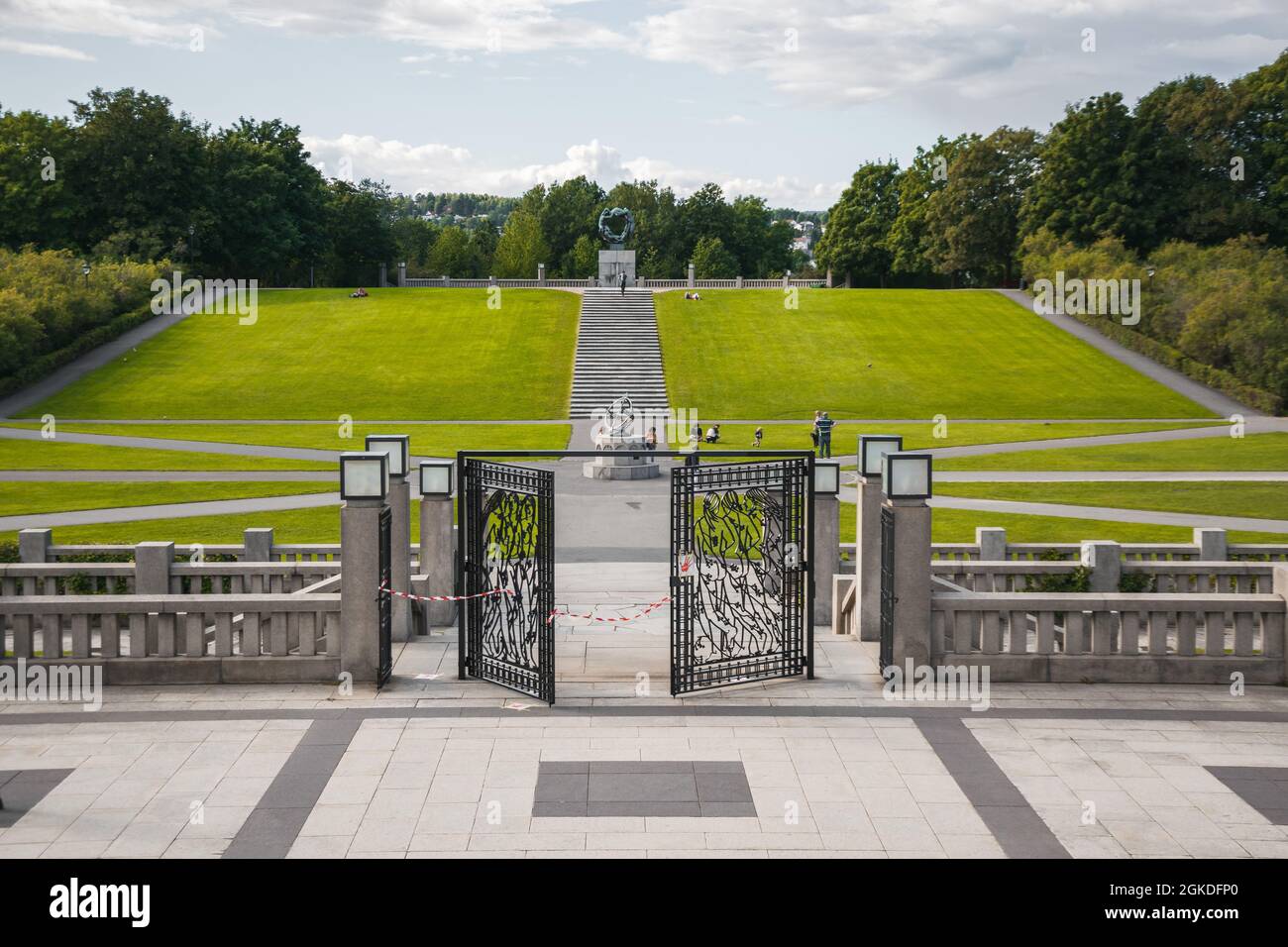 OSLO, NORWAY - Aug 26, 2021: The people in Vigeland park entrance area ...