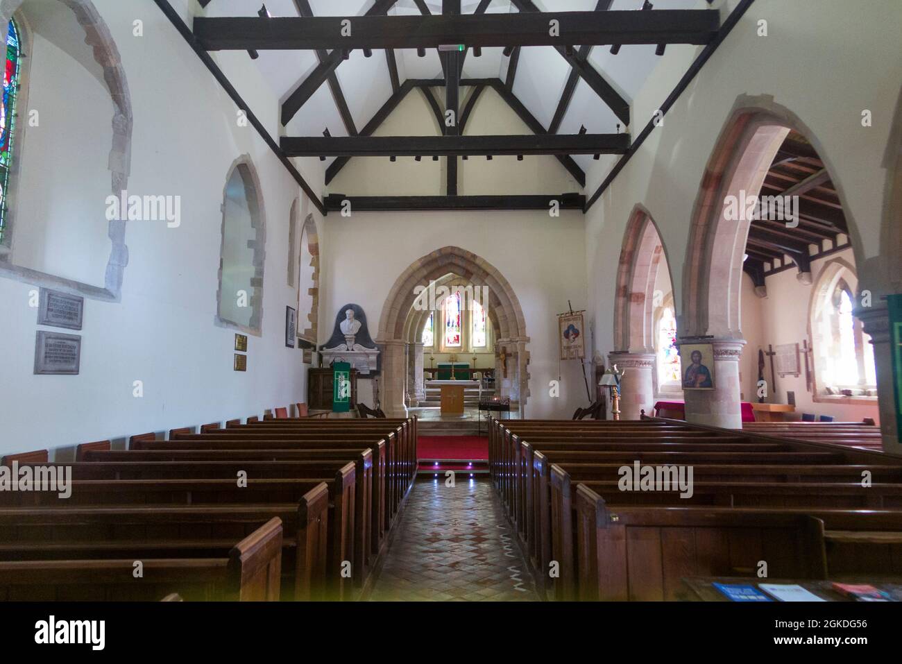Interior / inside view of the nave looking towards the chancel and high ...