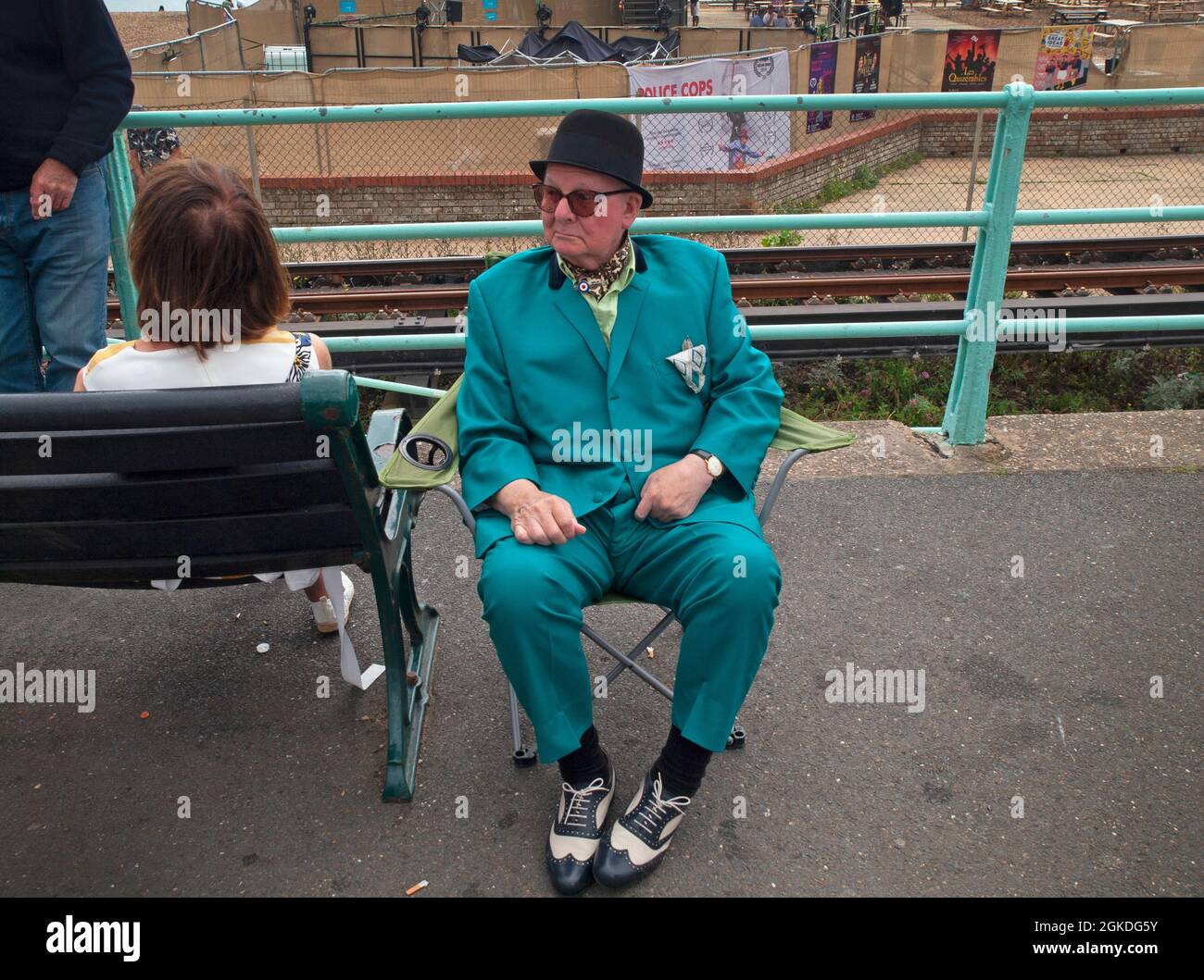 An old fellow in a vintage suit on the Brighton seafront Stock Photo ...