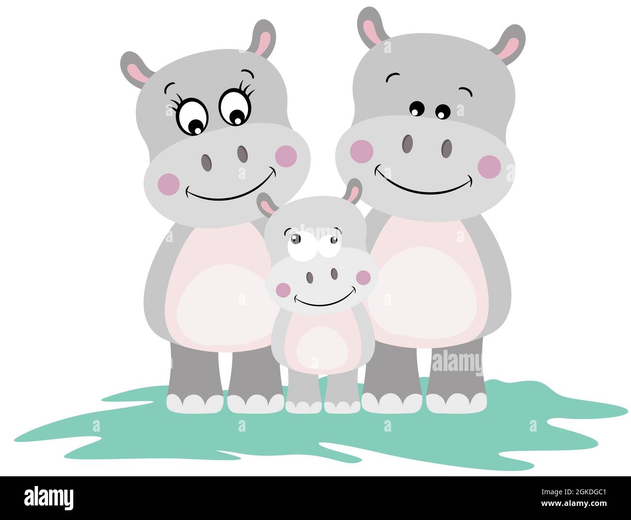 Funny hippo family with mum, dad and baby Stock Photo - Alamy