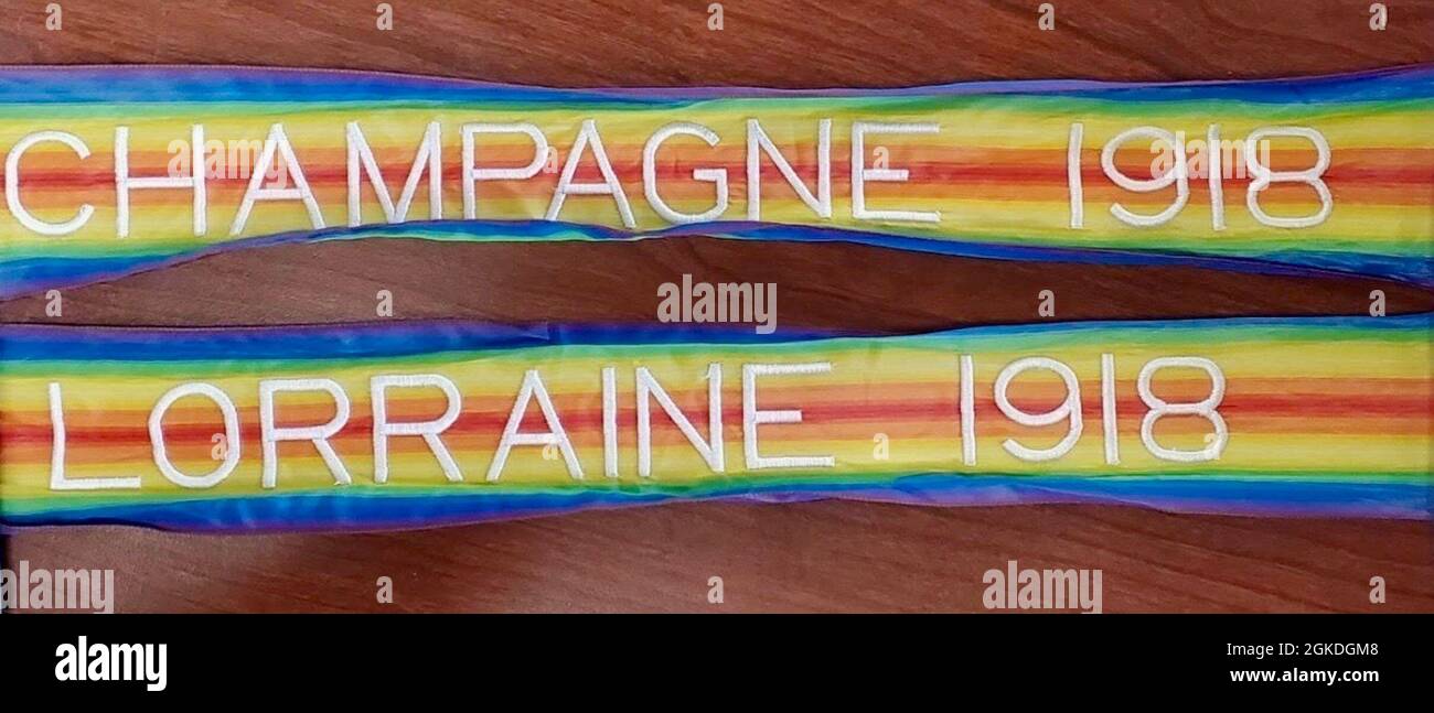 Photo of the World War I campaign streamers that are displayed on the ...