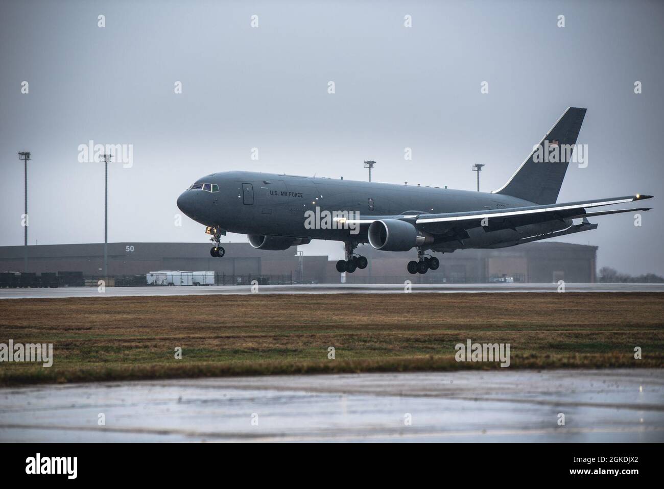 A KC-46A Pegasus lands March 22, 2021, at McConnell Air Force Base ...