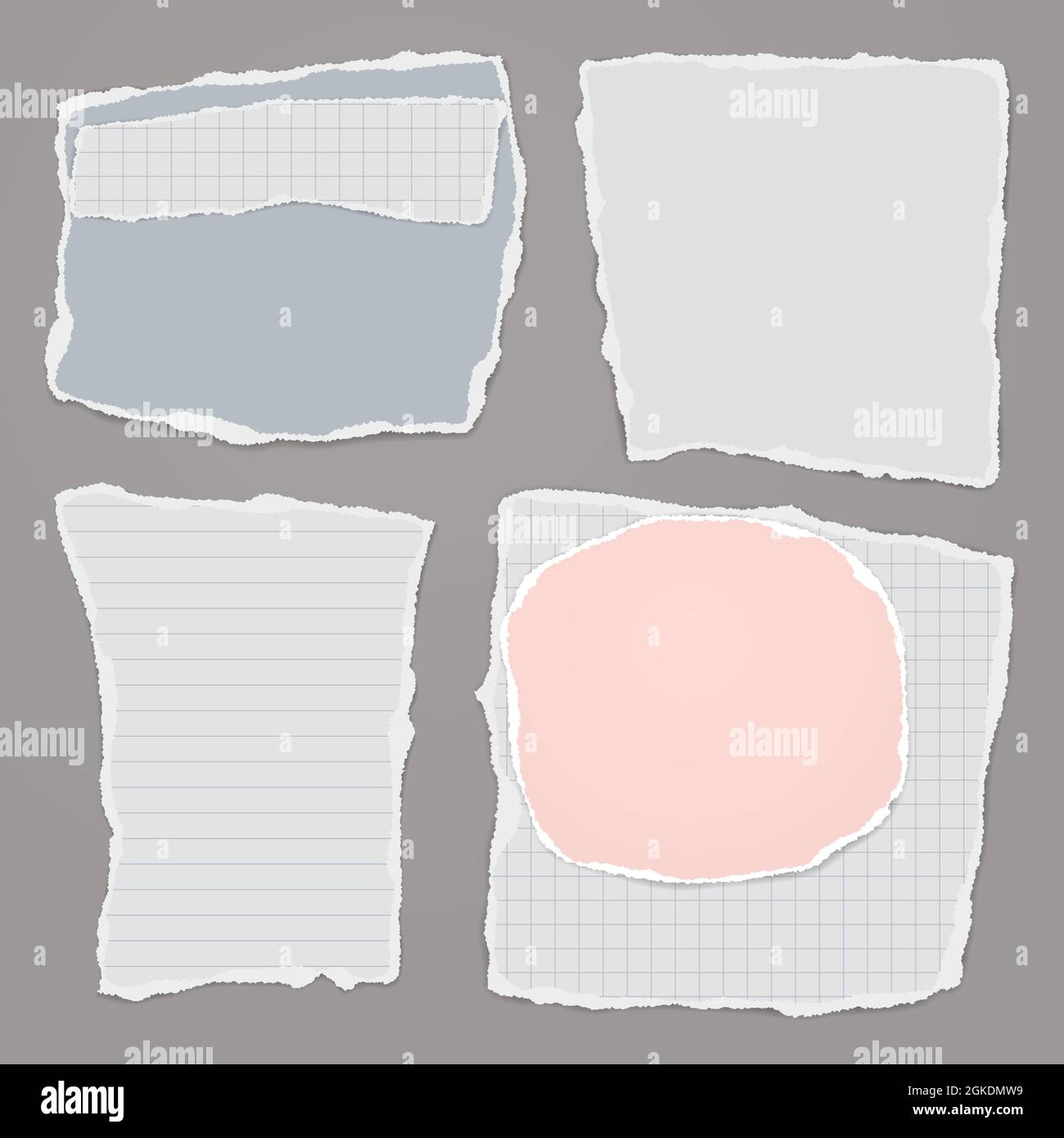Set of torn ripped colorful and white note, notebook paper stripes are ...