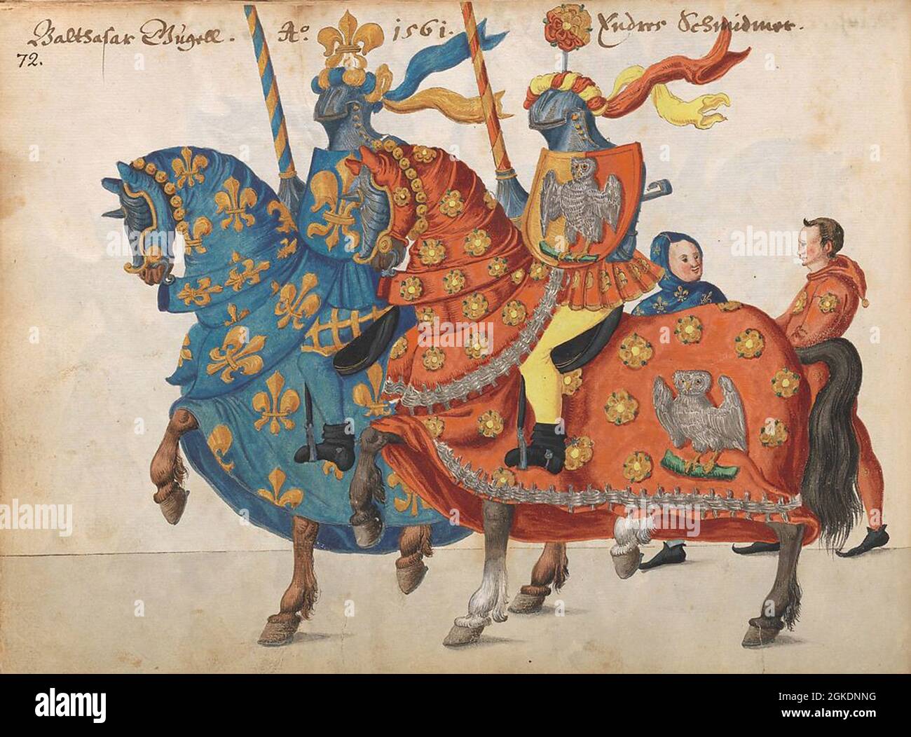 Vintage medieval art with Knights and Jousting parade painting ...