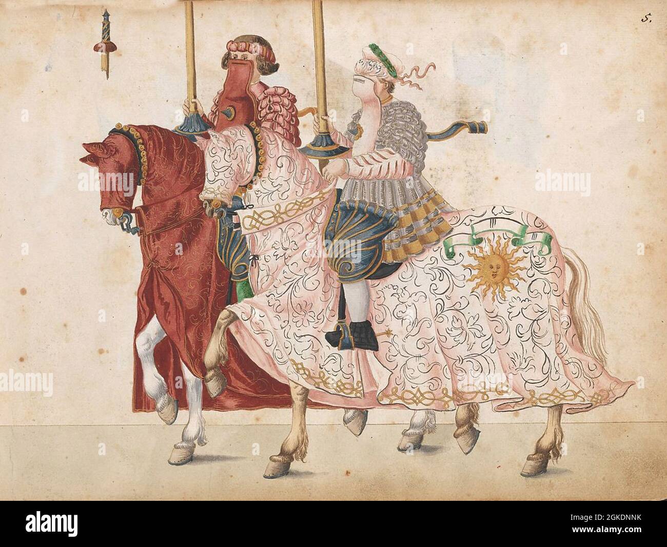 Vintage medieval art with Knights and Jousting parade painting ...