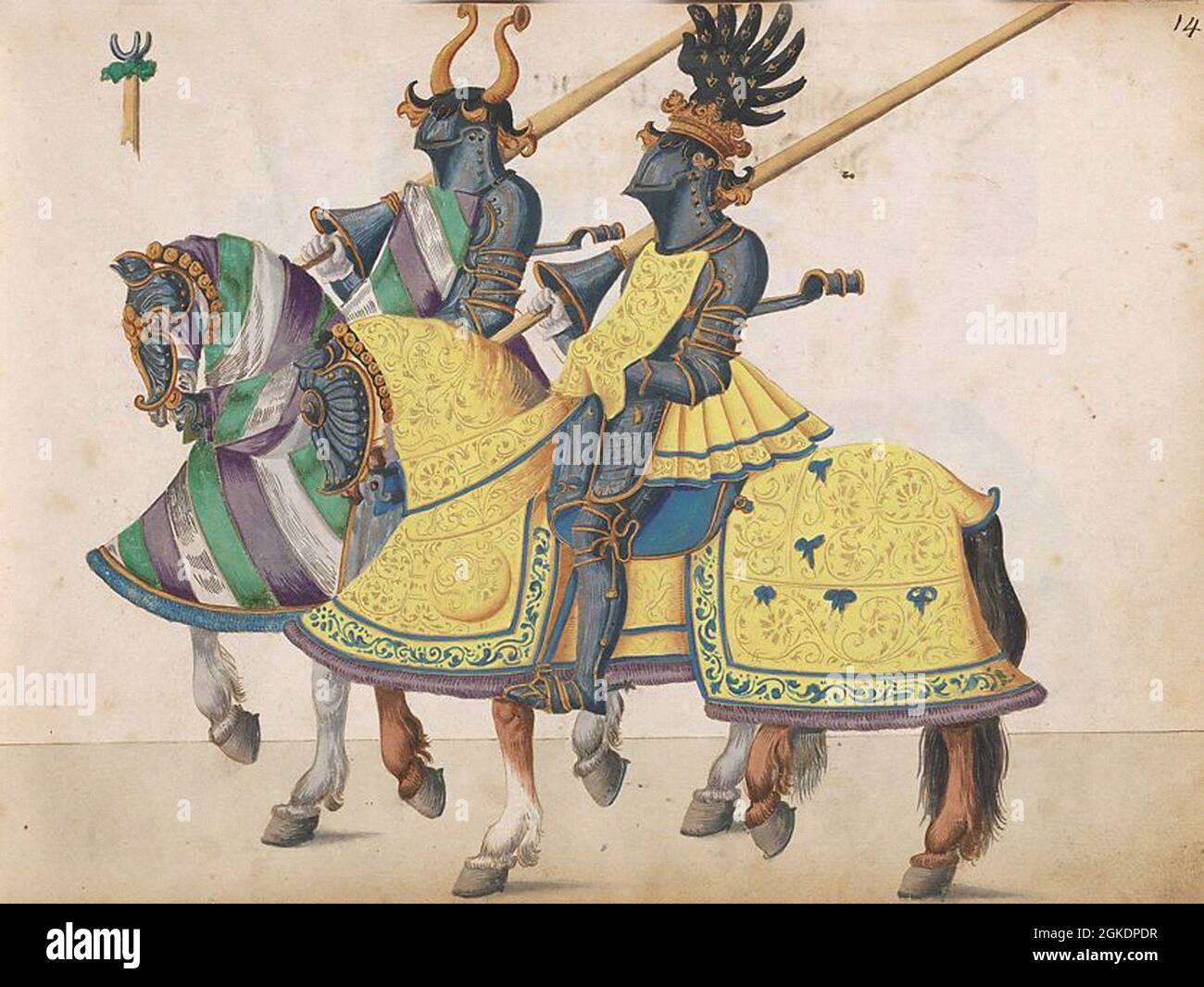 Vintage medieval art with Knights and Jousting parade painting ...