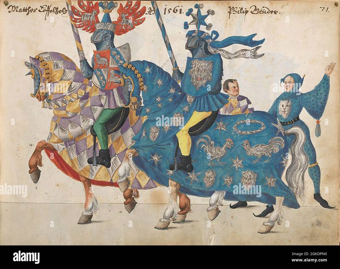 Vintage medieval art with Knights and Jousting parade painting ...