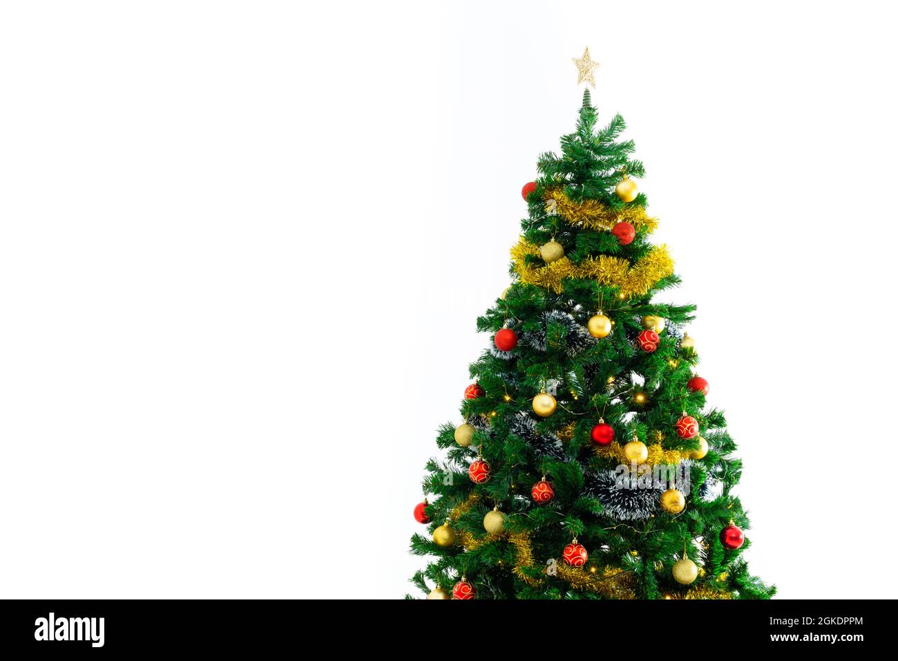 Composition of christmas tree with decorations and copy space on white ...