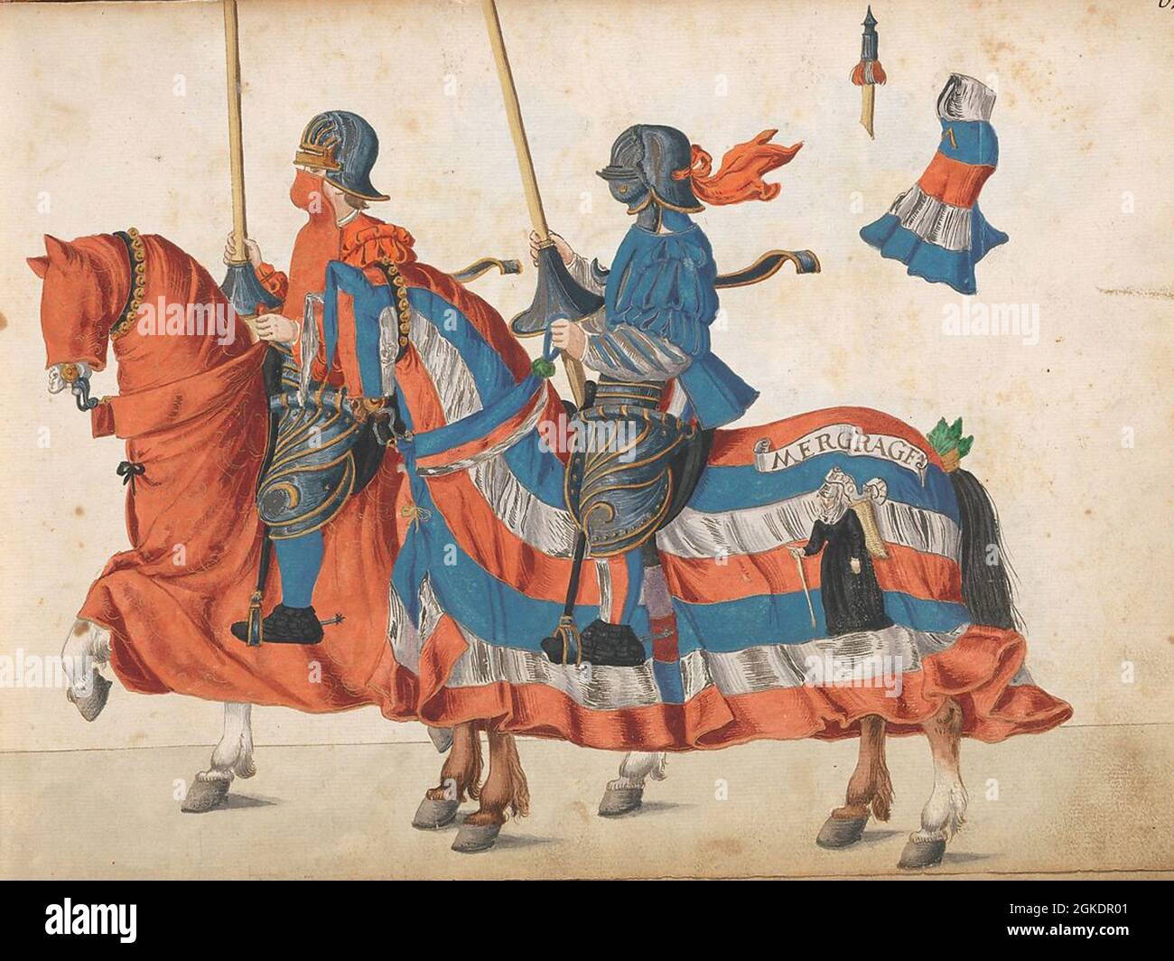 Vintage medieval art with Knights and Jousting parade painting ...