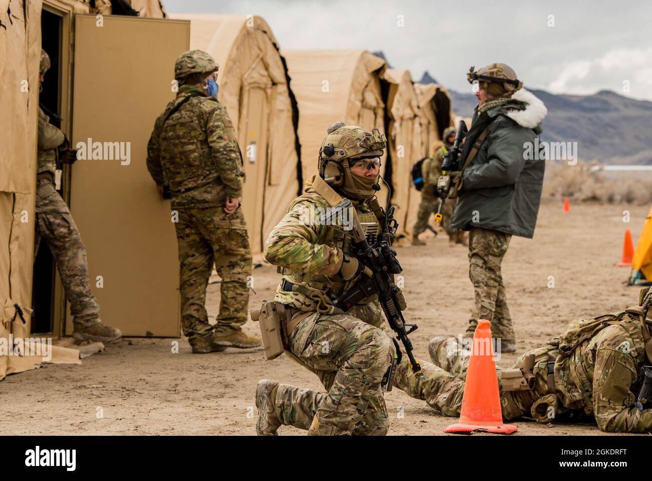 A Deployed Aircraft Ground Response Element Airman assigned to the 27th ...