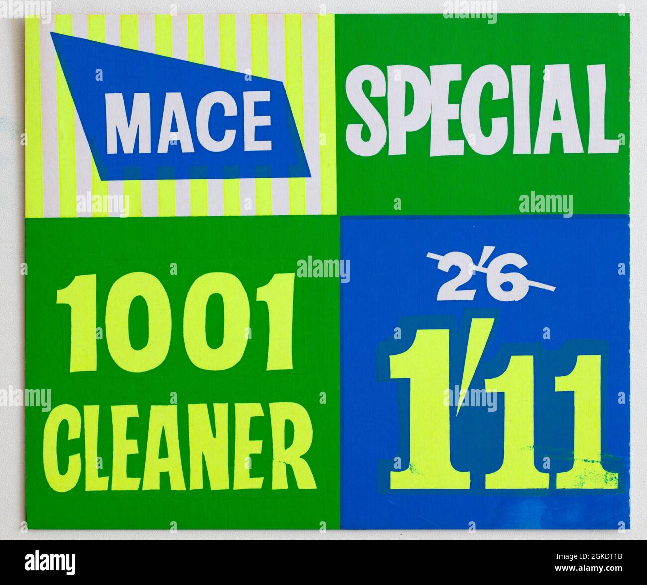 Vintage 1960s Mace Shop Price Display Card - 1001 Cleaner Stock Photo ...