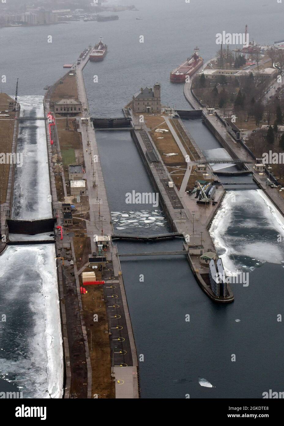 Small amounts of ice accumulating in the approaches to the Soo Locks ...