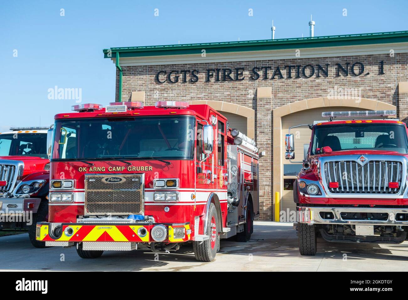 Fire trucks assigned to the newly opened Fire Station Number 1 sit ...