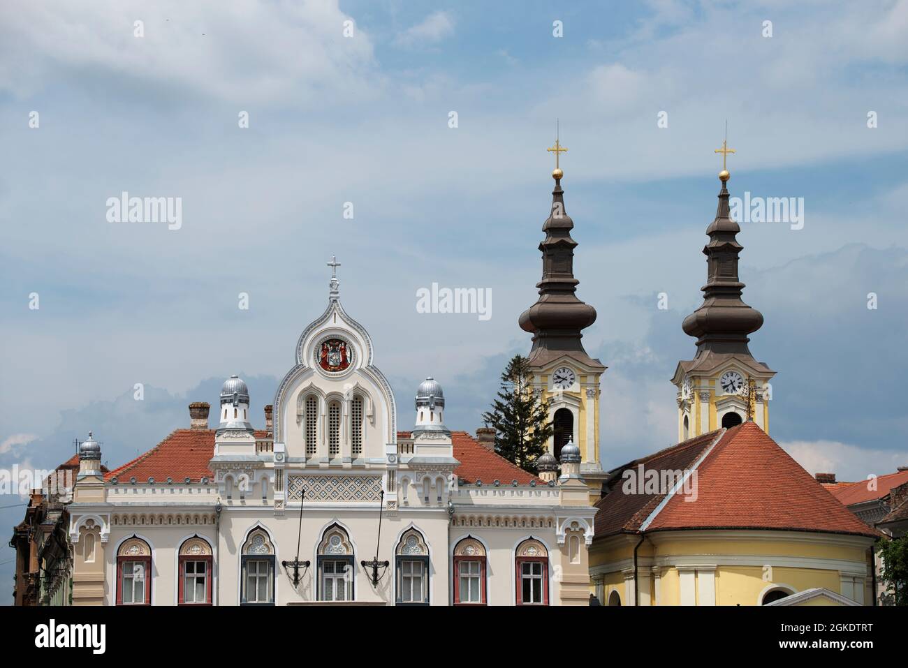 Roofs and upper part of some buildings in Unirii Square in Timisoara in ...