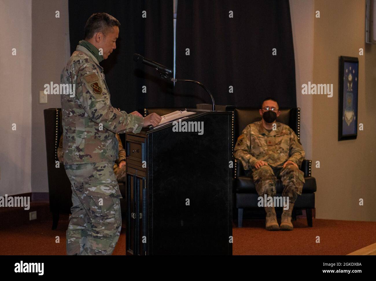 Col. Ed Sumangil, 7th Bomb Wing commander, left, speaks during the ...