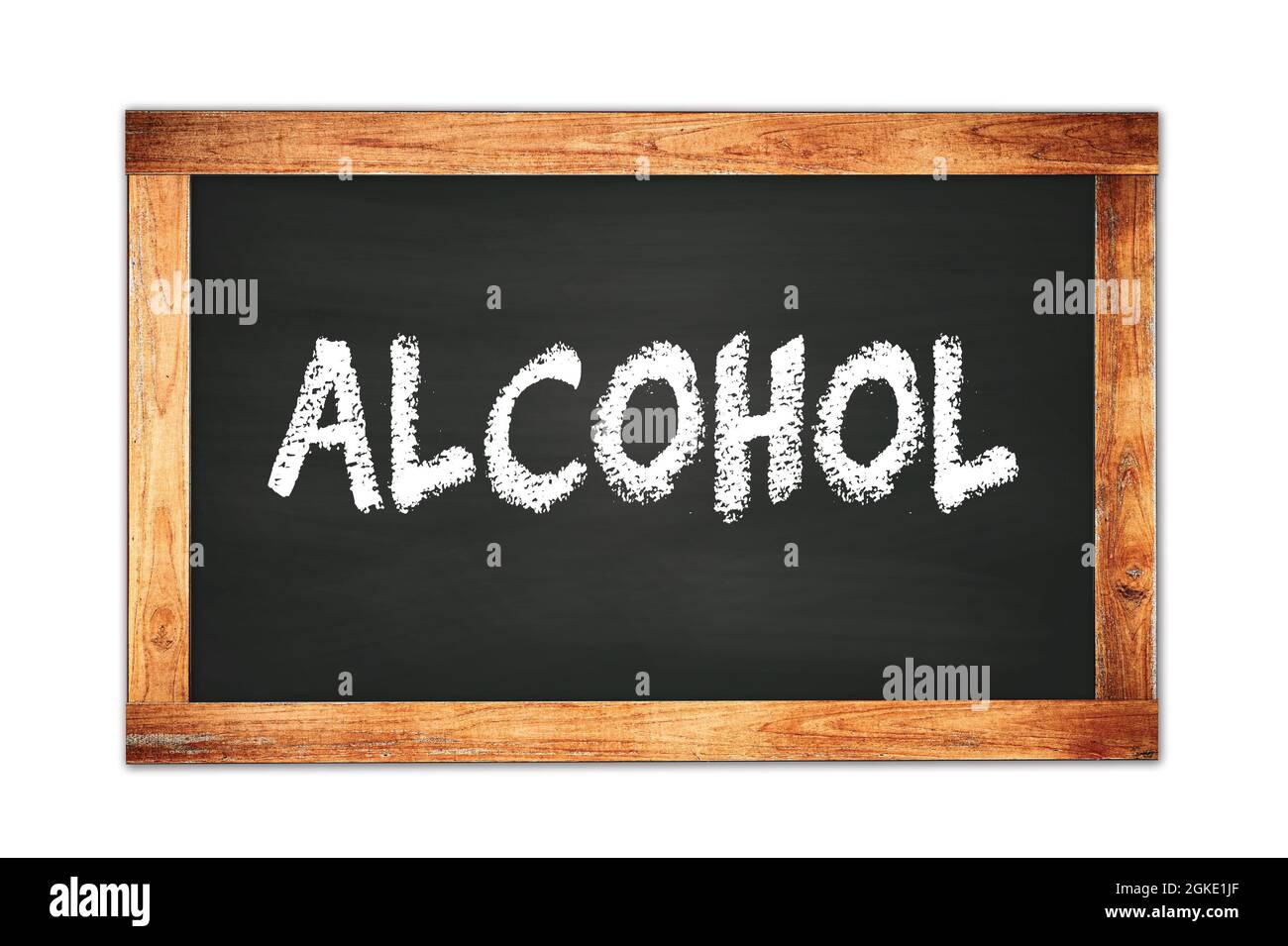 ALCOHOL text written on black wooden frame school blackboard Stock ...