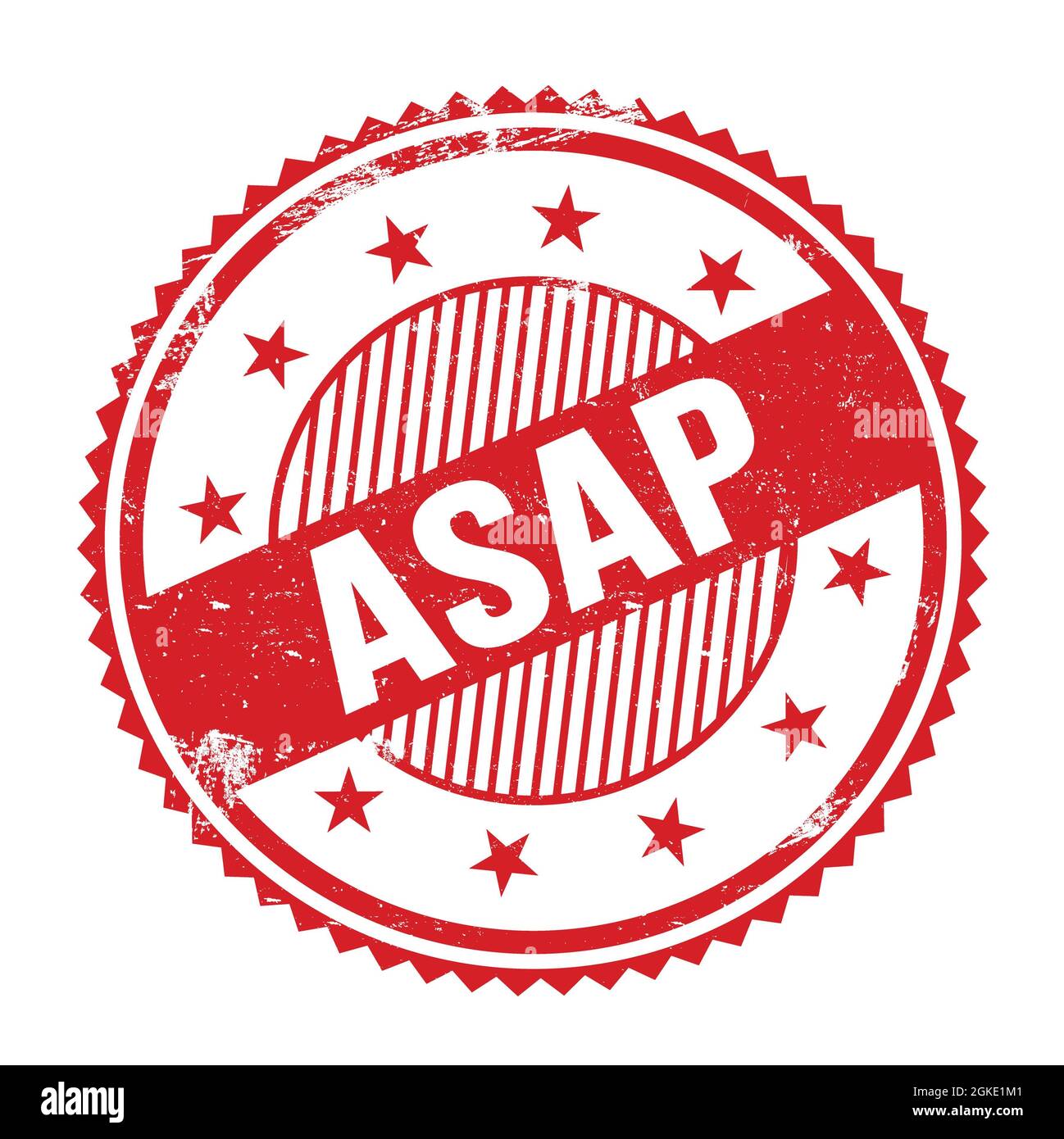 ASAP text written on red grungy zig zag borders round stamp Stock Photo ...