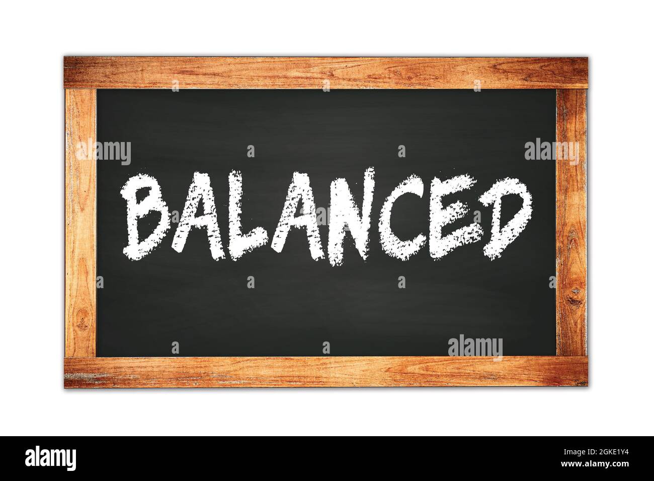 BALANCED text written on black wooden frame school blackboard Stock ...