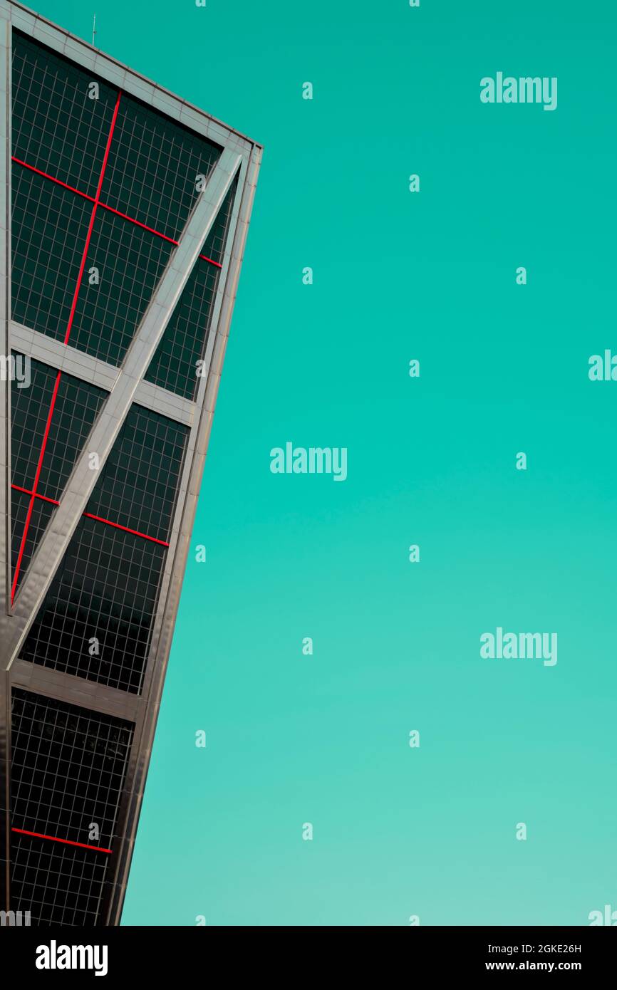 Steel and glass office tower in Plaza de Castilla in Madrid, skyline ...