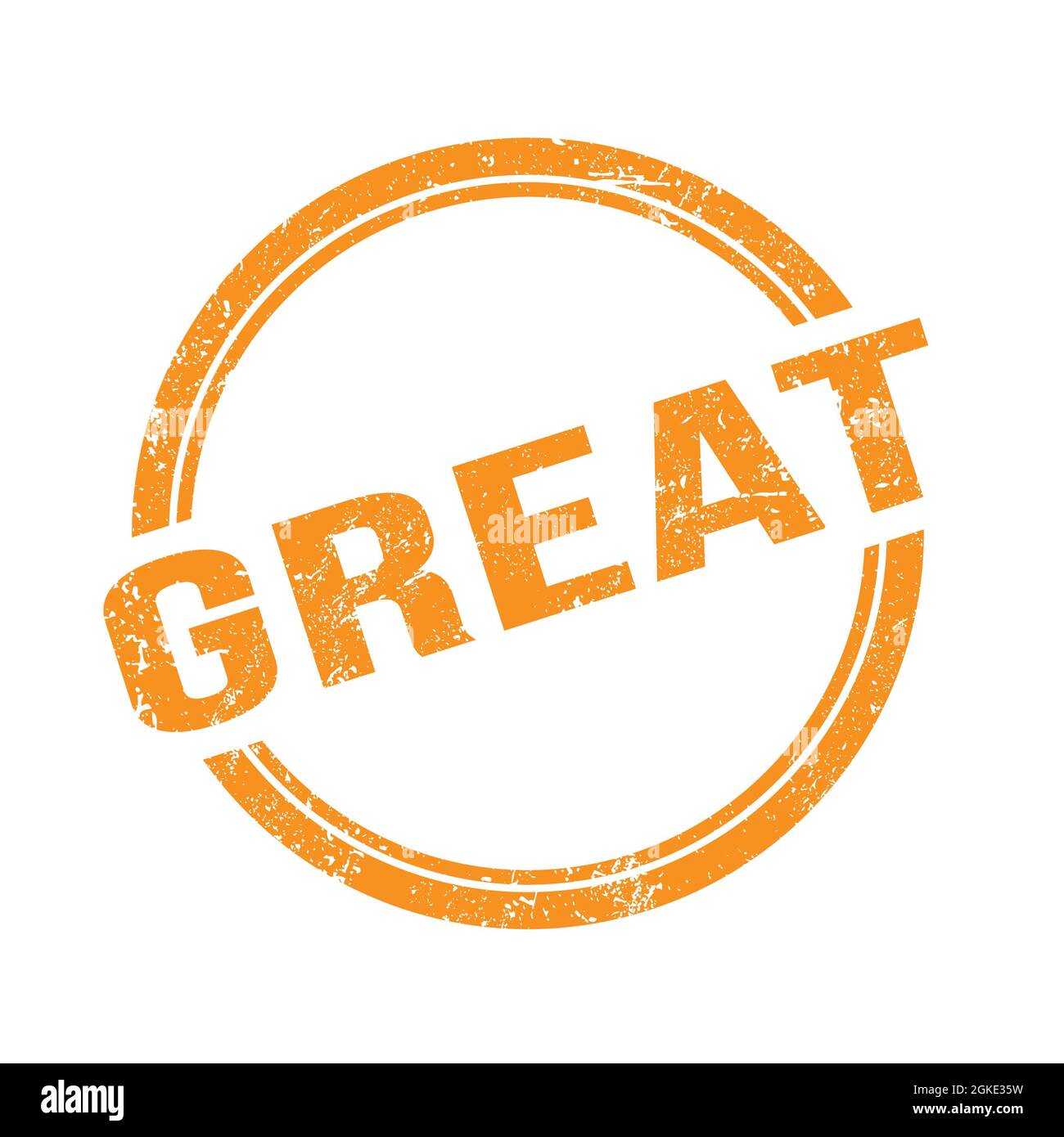 GREAT text written on orange grungy vintage round stamp Stock Photo - Alamy