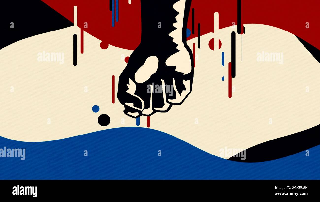 Demonstration, revolution, protest concept. Animation. Male arm fist ...