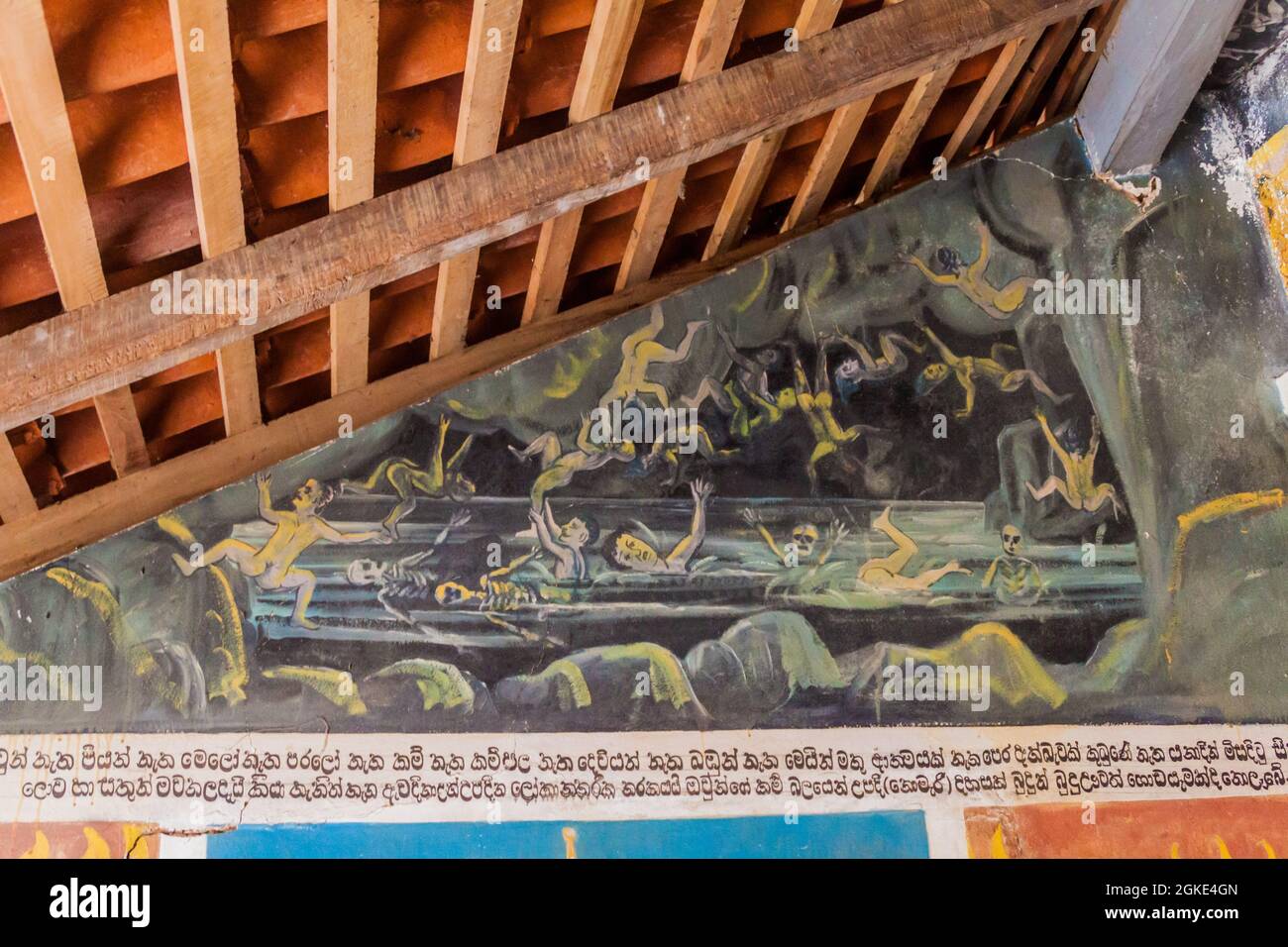 ALUVIHARE, SRI LANKA - JULY 20, 2016: Gruesome paintings depicting hell ...