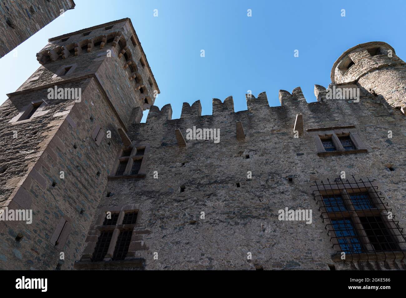 The castle of Fénis, located in the municipality of the same name, is ...