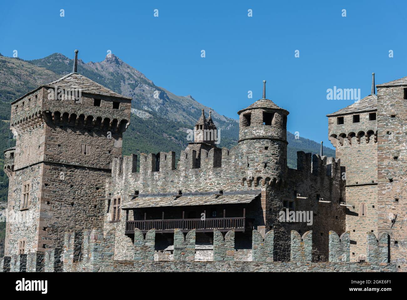 The castle of Fénis, located in the municipality of the same name, is ...