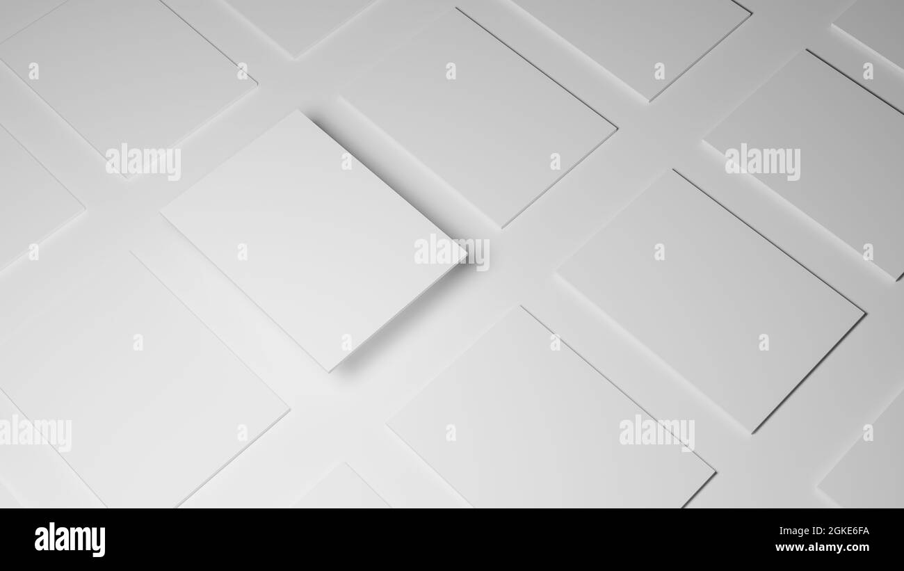 Row of White paper on the white background. Paper floating in the air ...