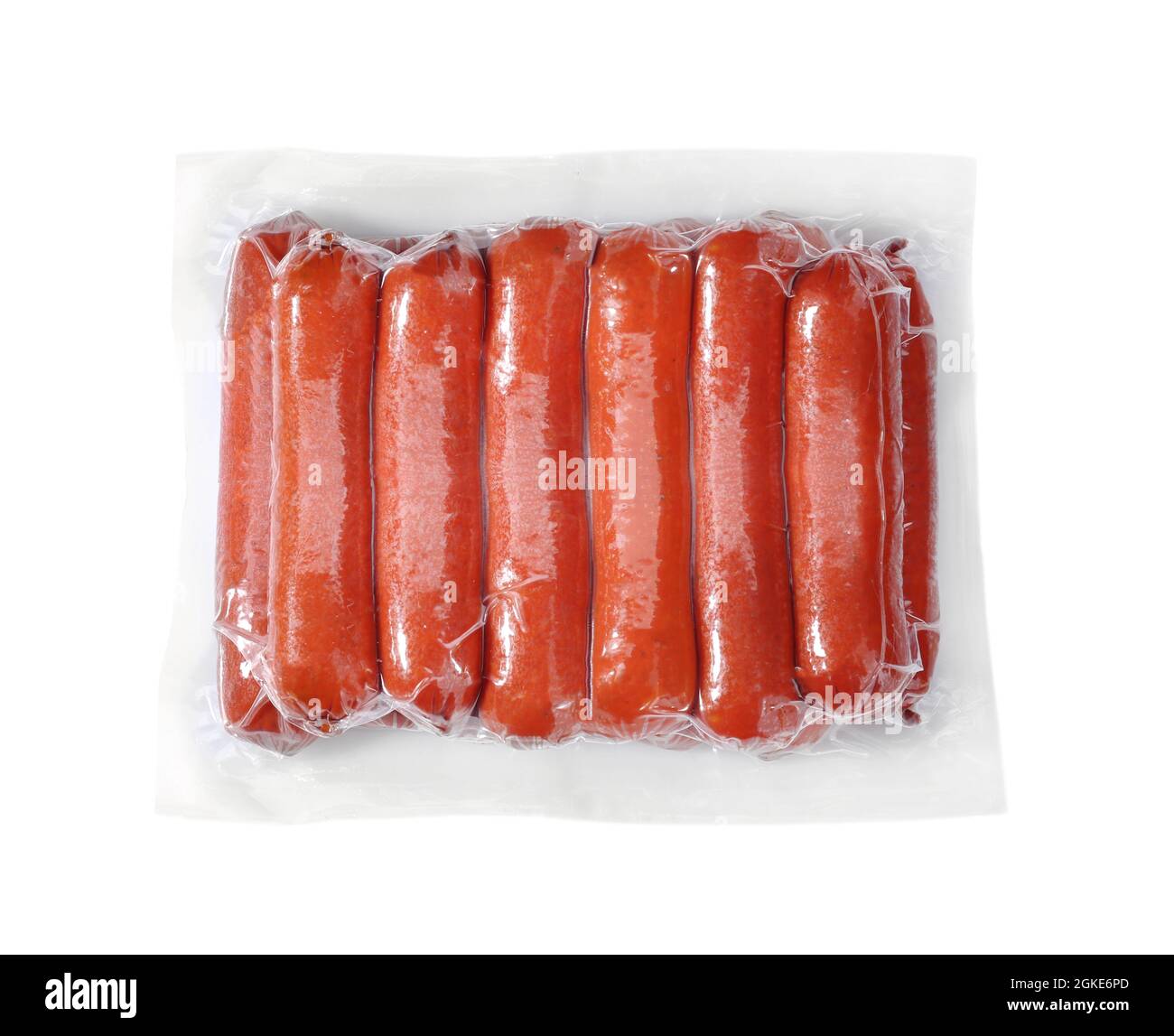 Packed sausages on white background Stock Photo - Alamy
