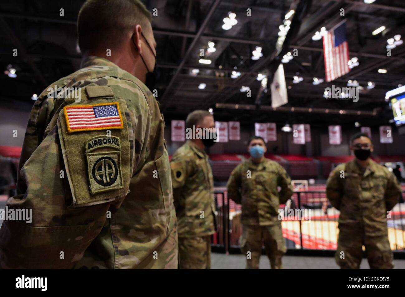 U.S. American Flag and U.S. Army Airborne patches rest on uniform of ...