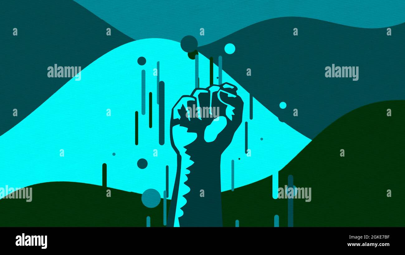 Soviet or USSR style motion graphics, colorful fist on geometric ...