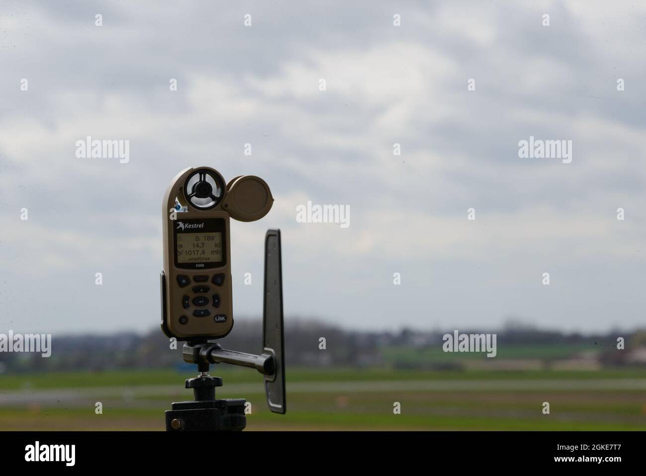 An anemometer of the 424th Air Base Squadron indicates a wind speed of ...
