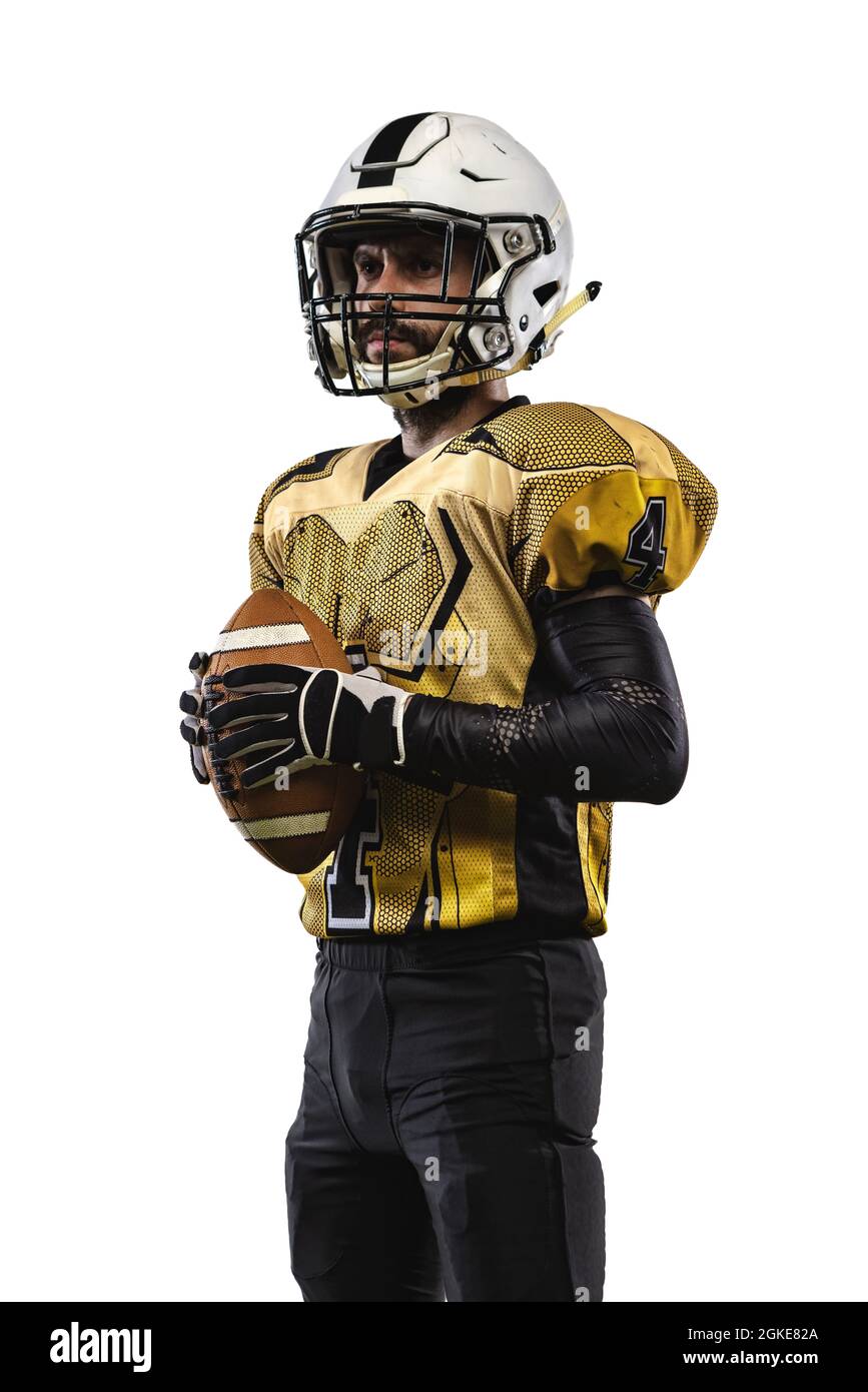 Side view cropped portrait of male professional american football ...