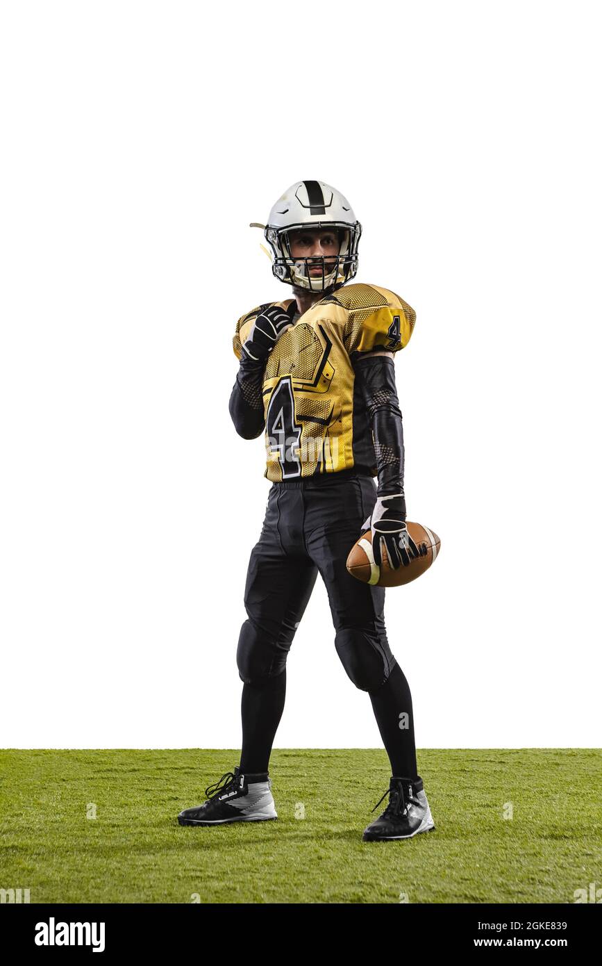 Professional american football player isolated over white background ...