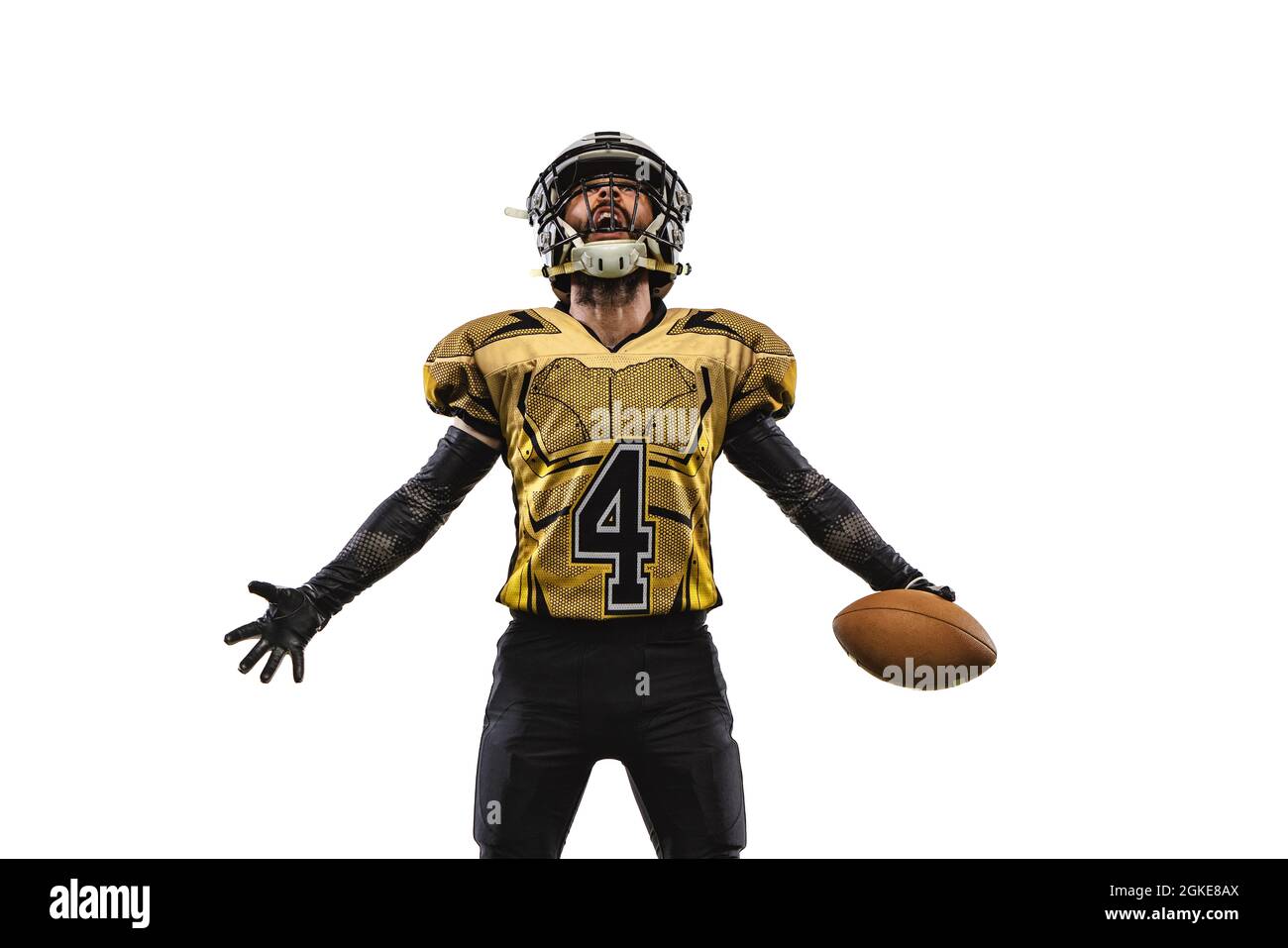 Cropping portrait of professional american football player in unifor ...