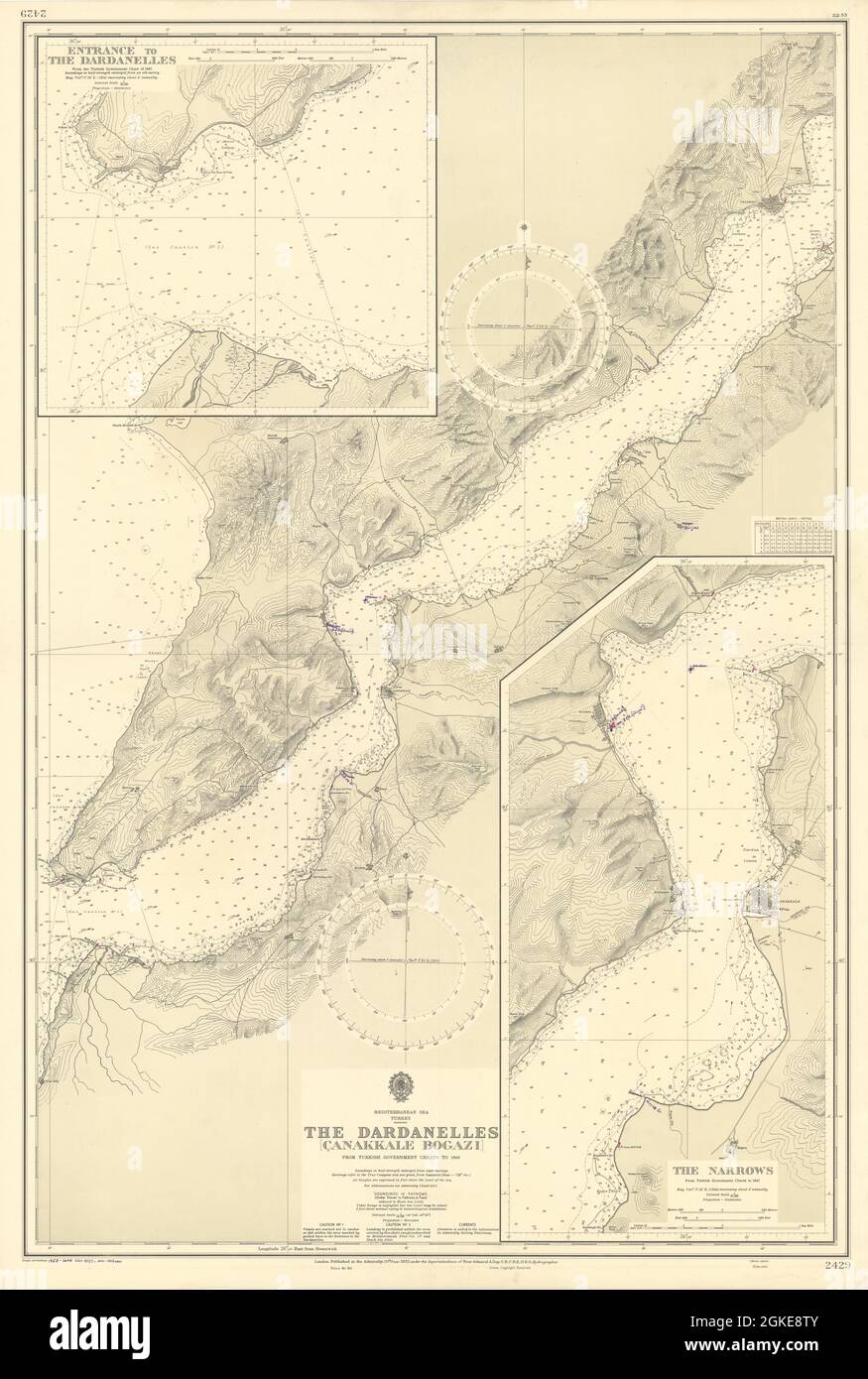 Dardanelles/Canakkale Bogazi. Narrows Turkey ADMIRALTY sea chart 1952 ...