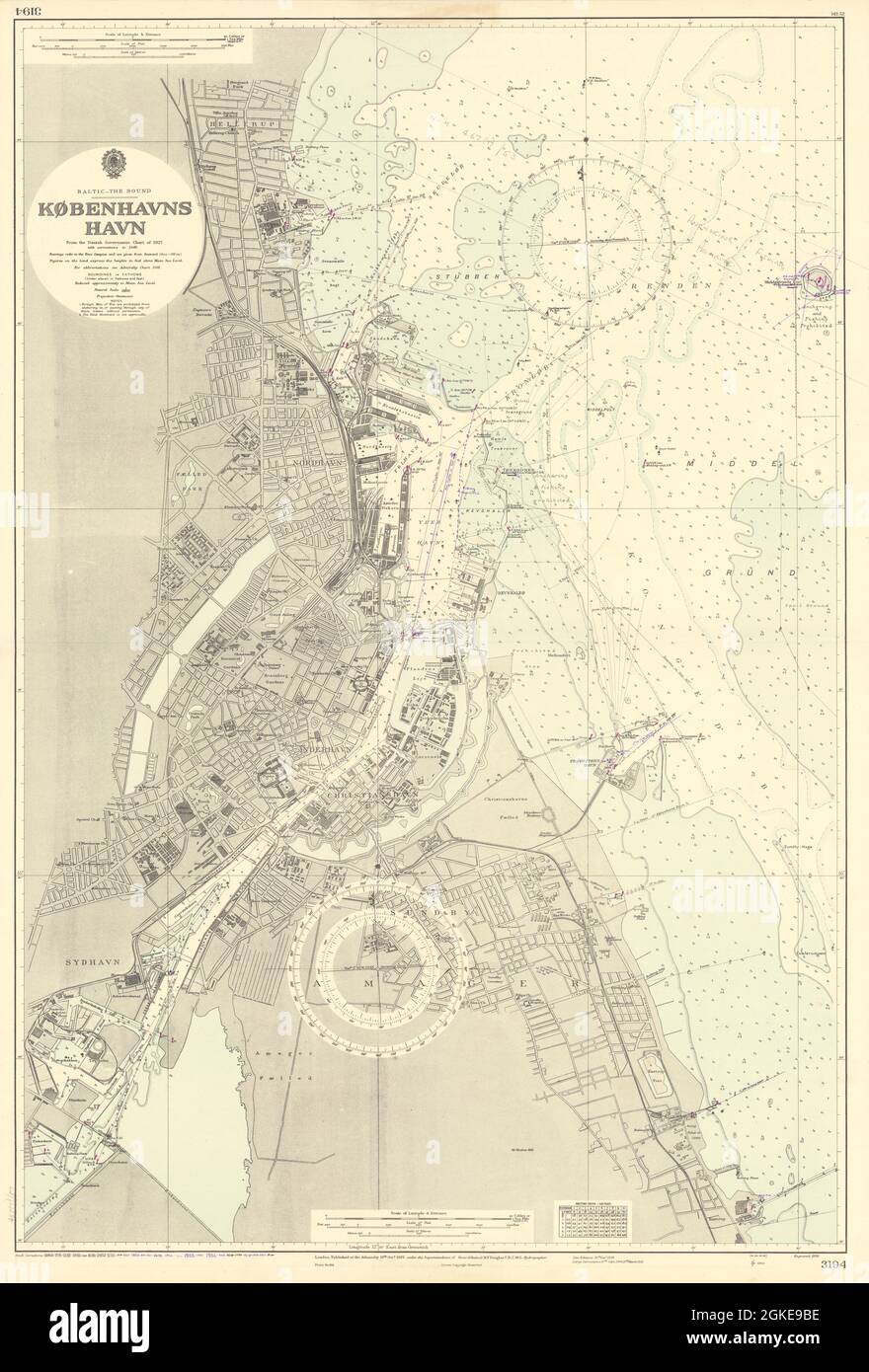 Københavns Havn Copenhagen Denmark ADMIRALTY sea chart city plan 1929 ...