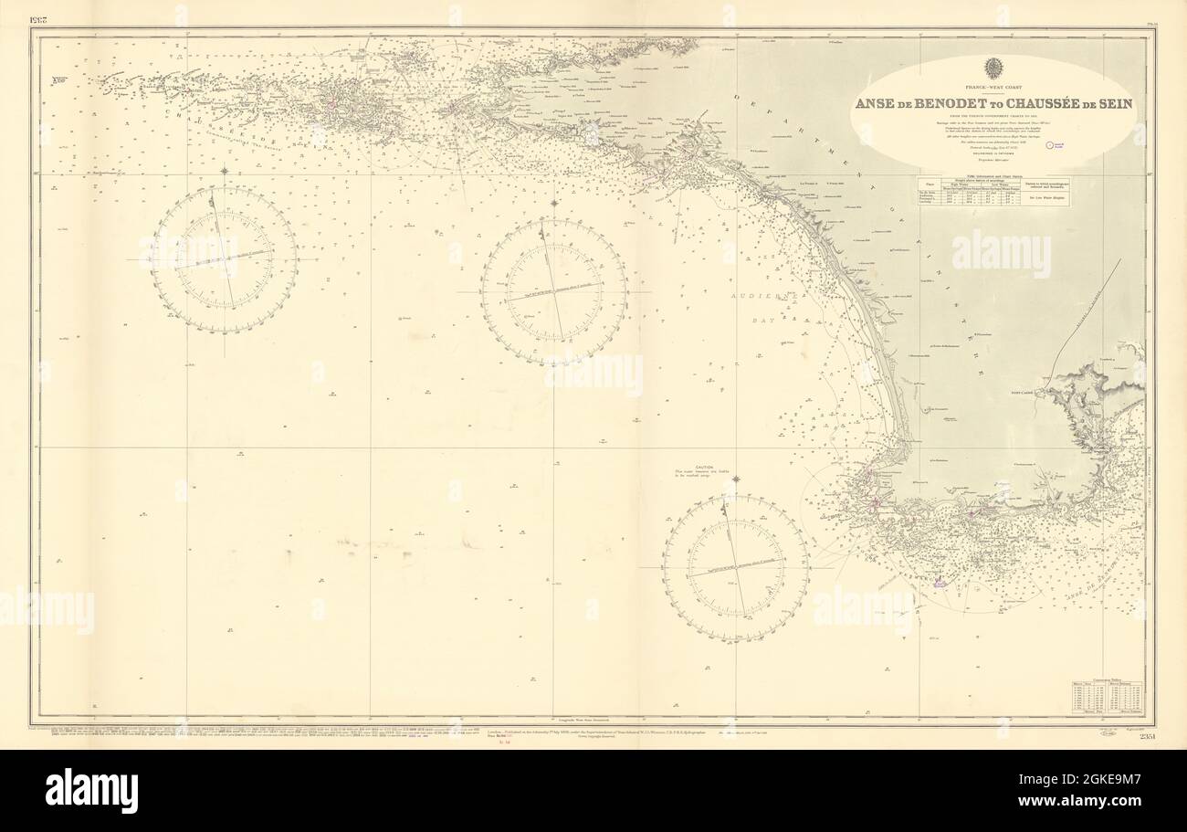 Finistère coast Anse de Benodet-Chaussée de Sein ADMIRALTY chart 1895 ...