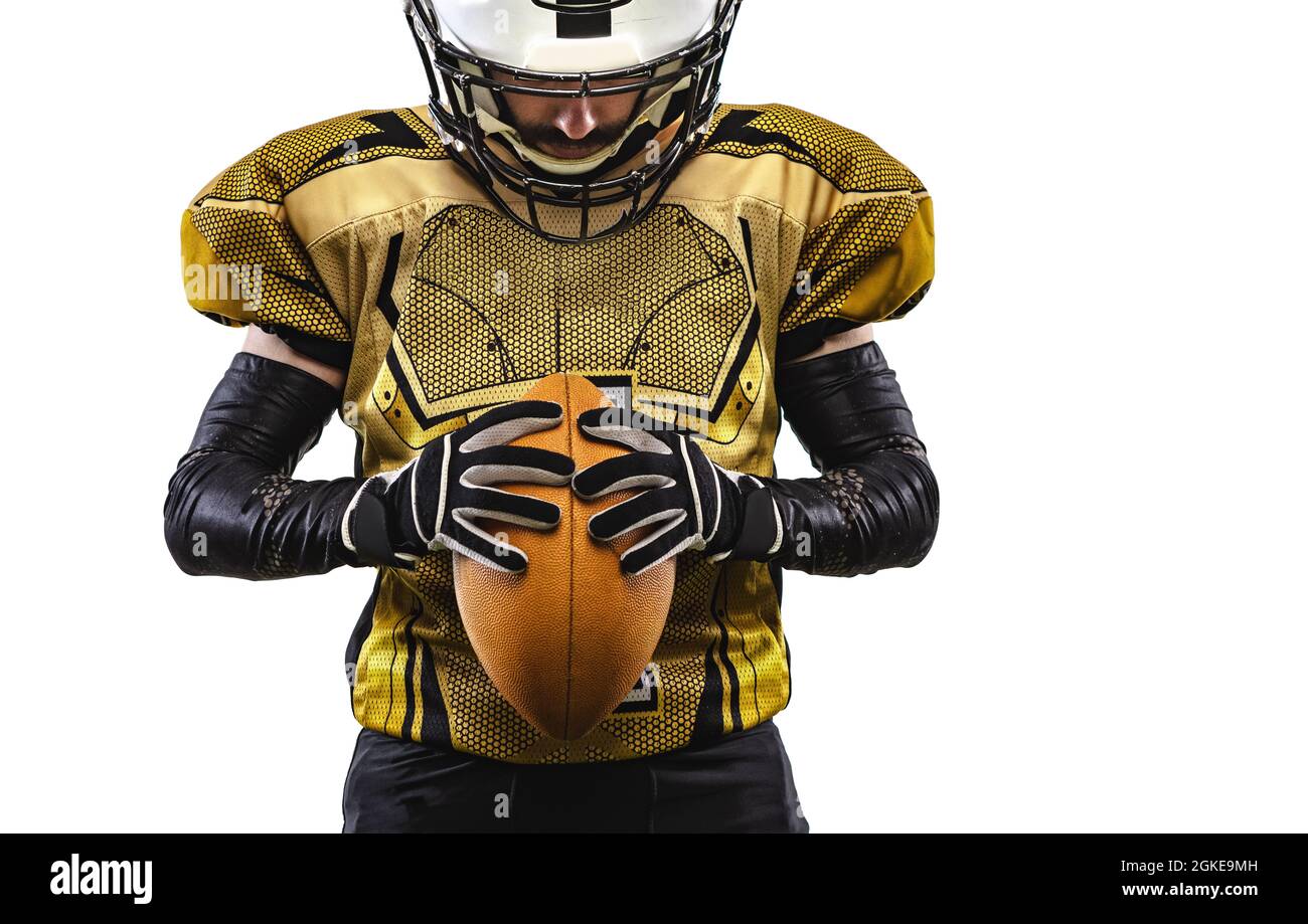 Cropped portrait of professional american football player in uniform ...