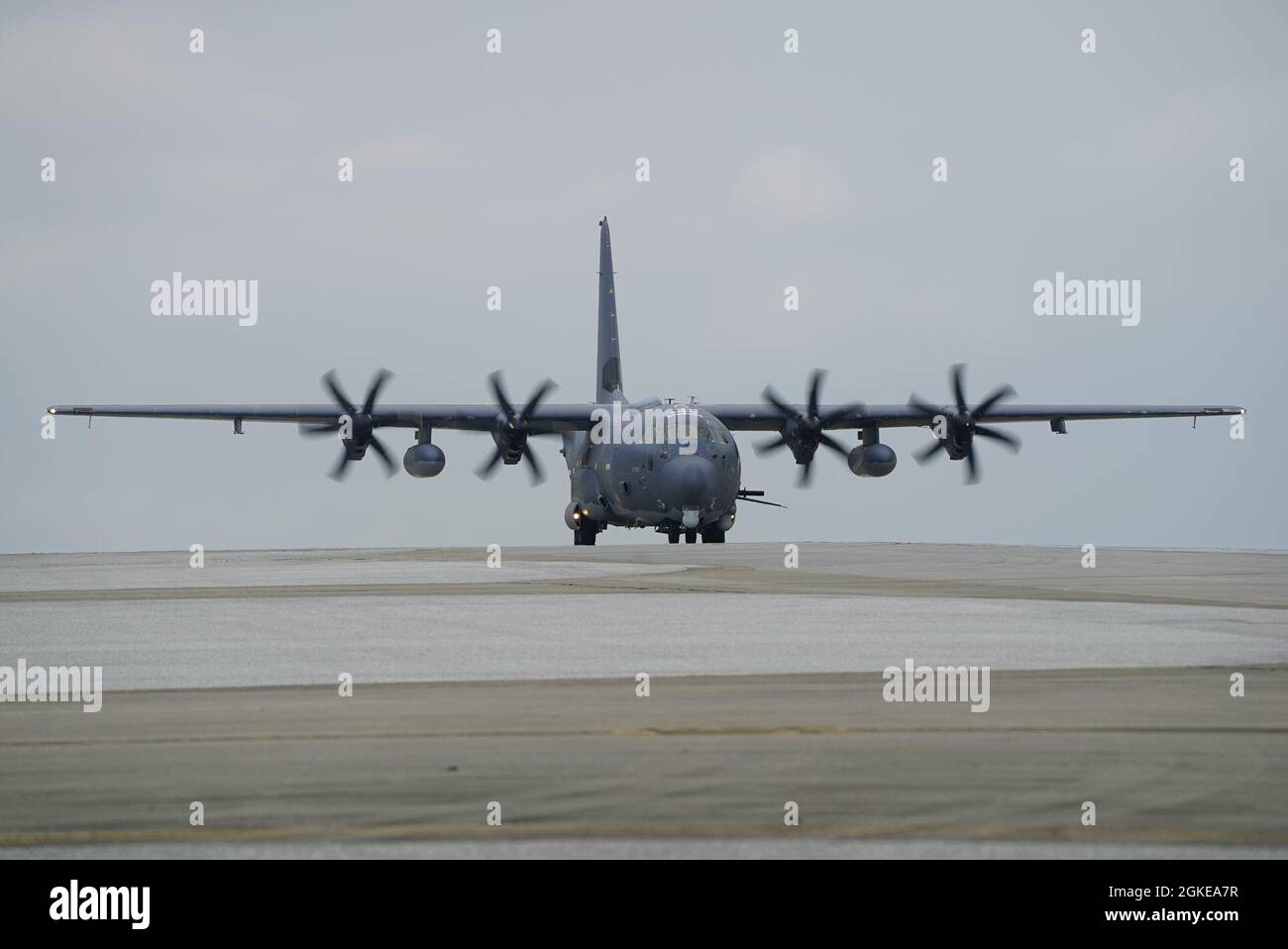 An AC-130J Ghostrider gunship taxis to its final parking location on Kadena Air Base on March 29 ...