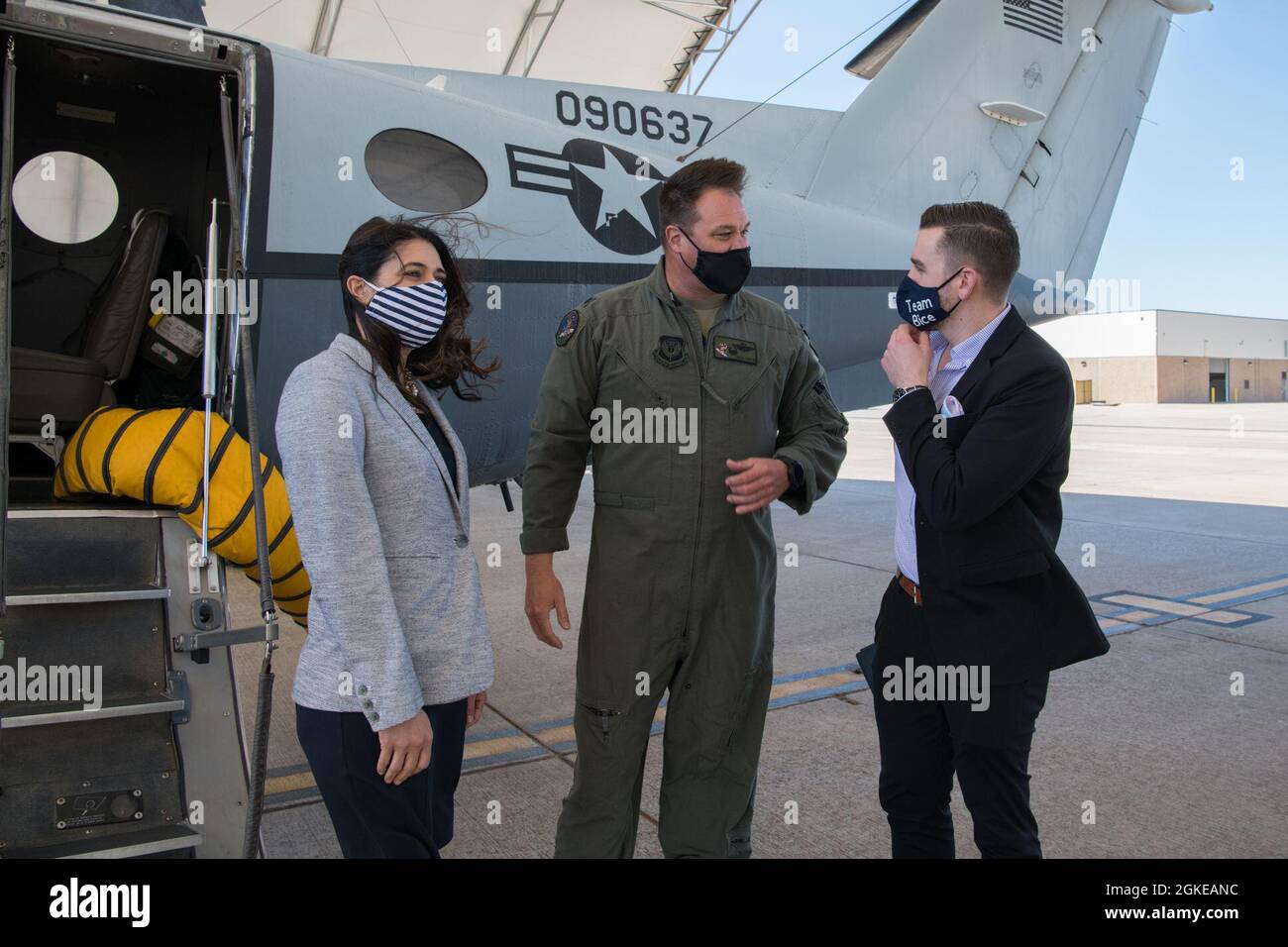 U.S. Rep. Stephanie Bice stands with Lt. Col Jason Davis, Commander of ...