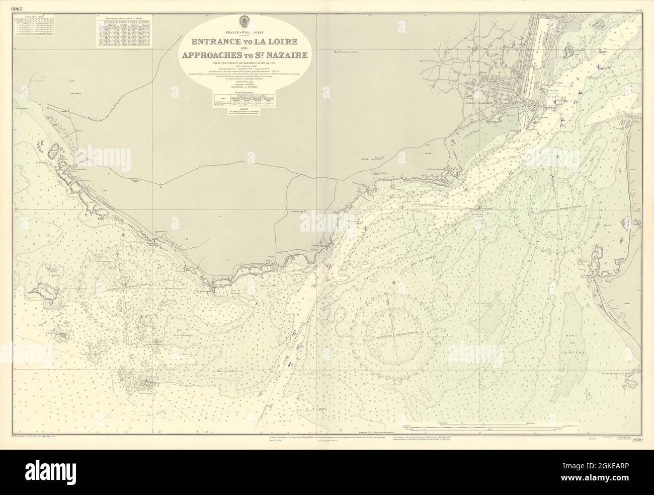 Loire estuary St Nazaire approaches La Baule ADMIRALTY sea chart 1898 ...