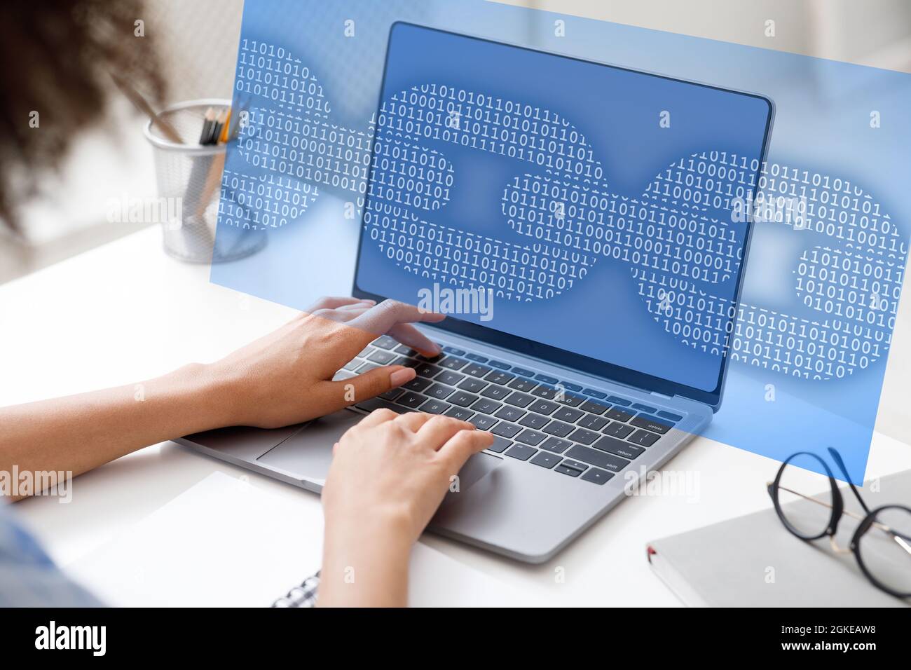 Unrecognizable woman hologram fintech hi-res stock photography and ...