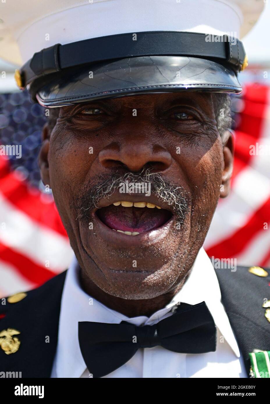 U.S. Marine Corps First Sgt. (Ret.) Marvin Wright, smiles during a ...