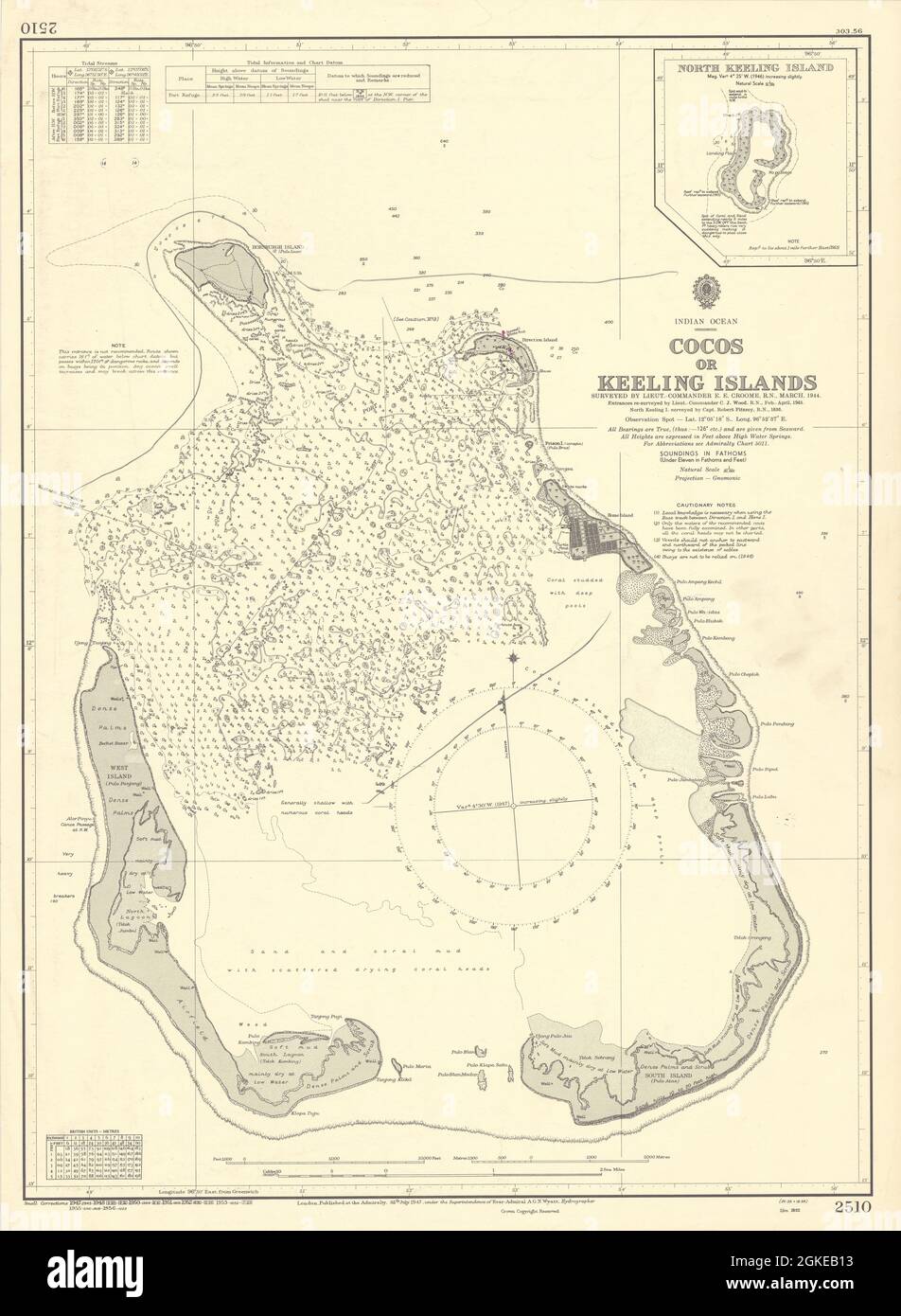 Cocos/Keeling Islands Indian Ocean Australia ADMIRALTY sea chart 1947 ...