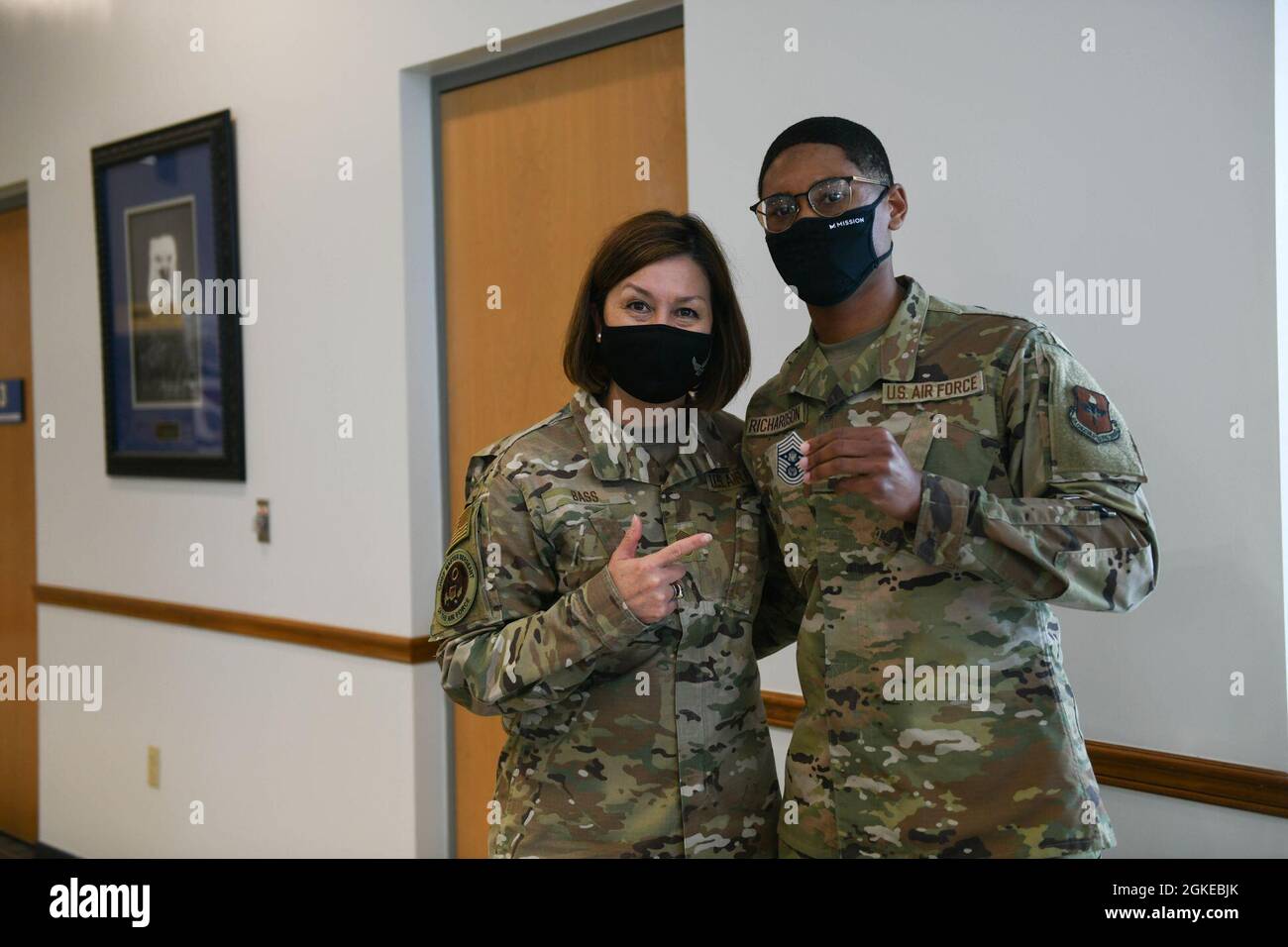 Chief Master Sergeant of the Air Force JoAnne S. Bass poses with Airman ...