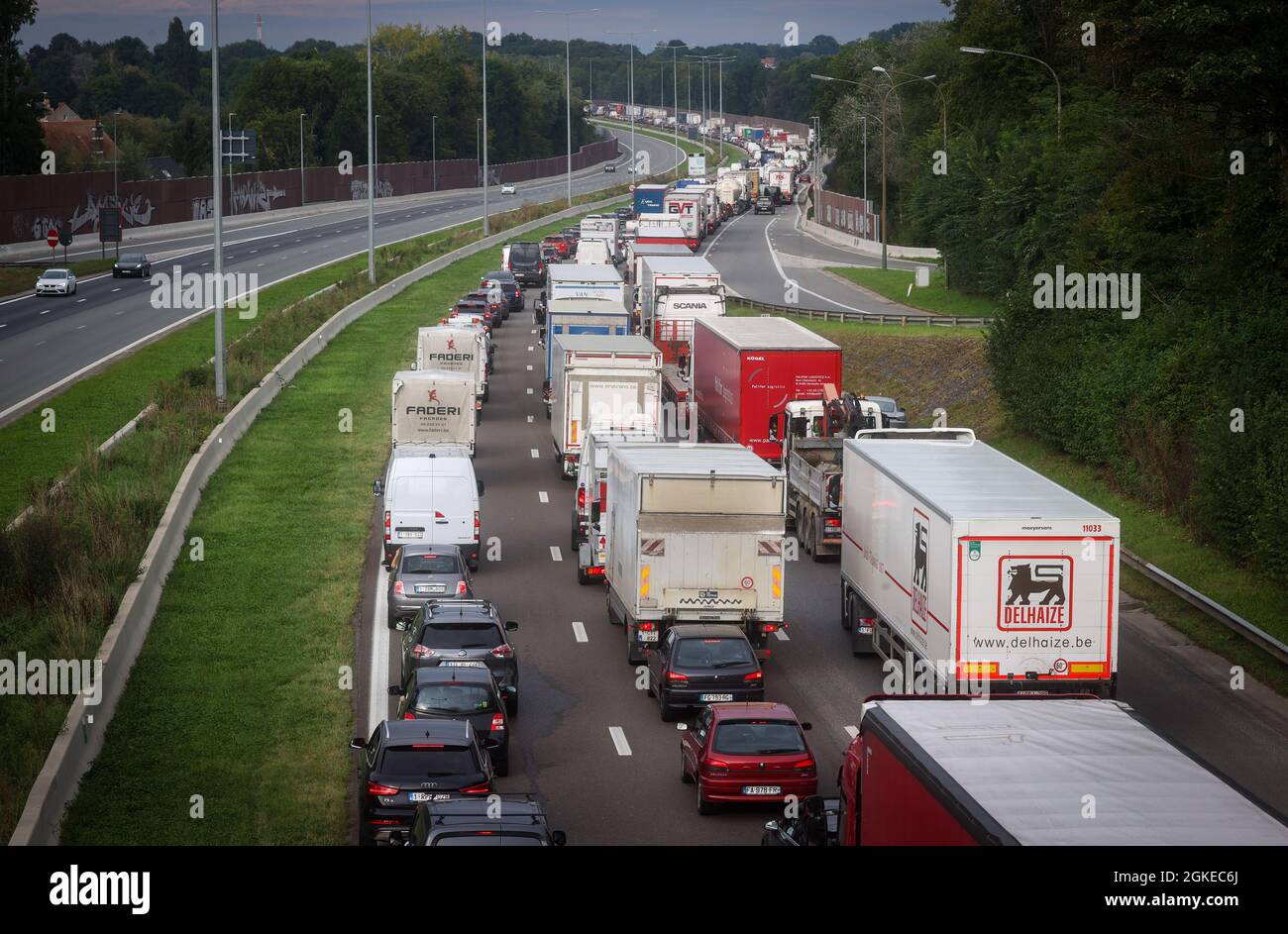 Illustration picture shows a big traffic jam after a traffic accident ...