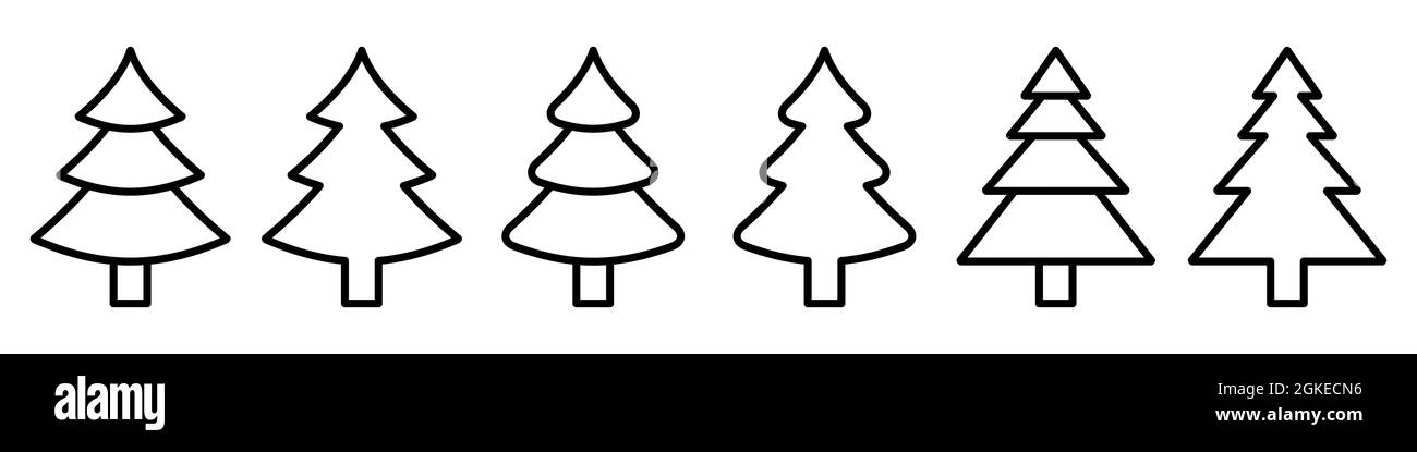 Christmas tree icon. Set of linear christmas tree icons on white ...