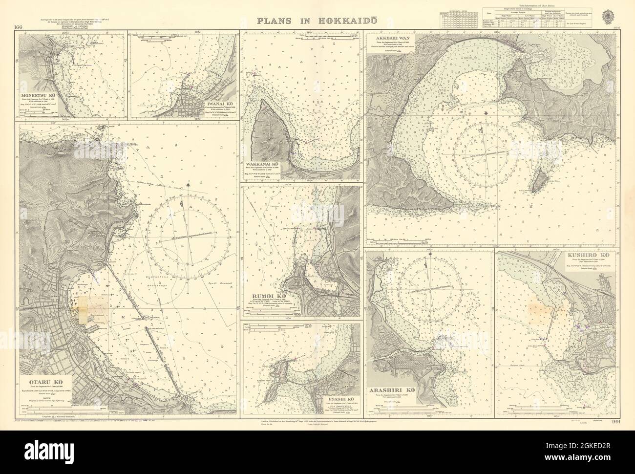 Hokkaido harbours Otaru Ko Akkeshi Wan Japan ADMIRALTY sea chart 1951 ...